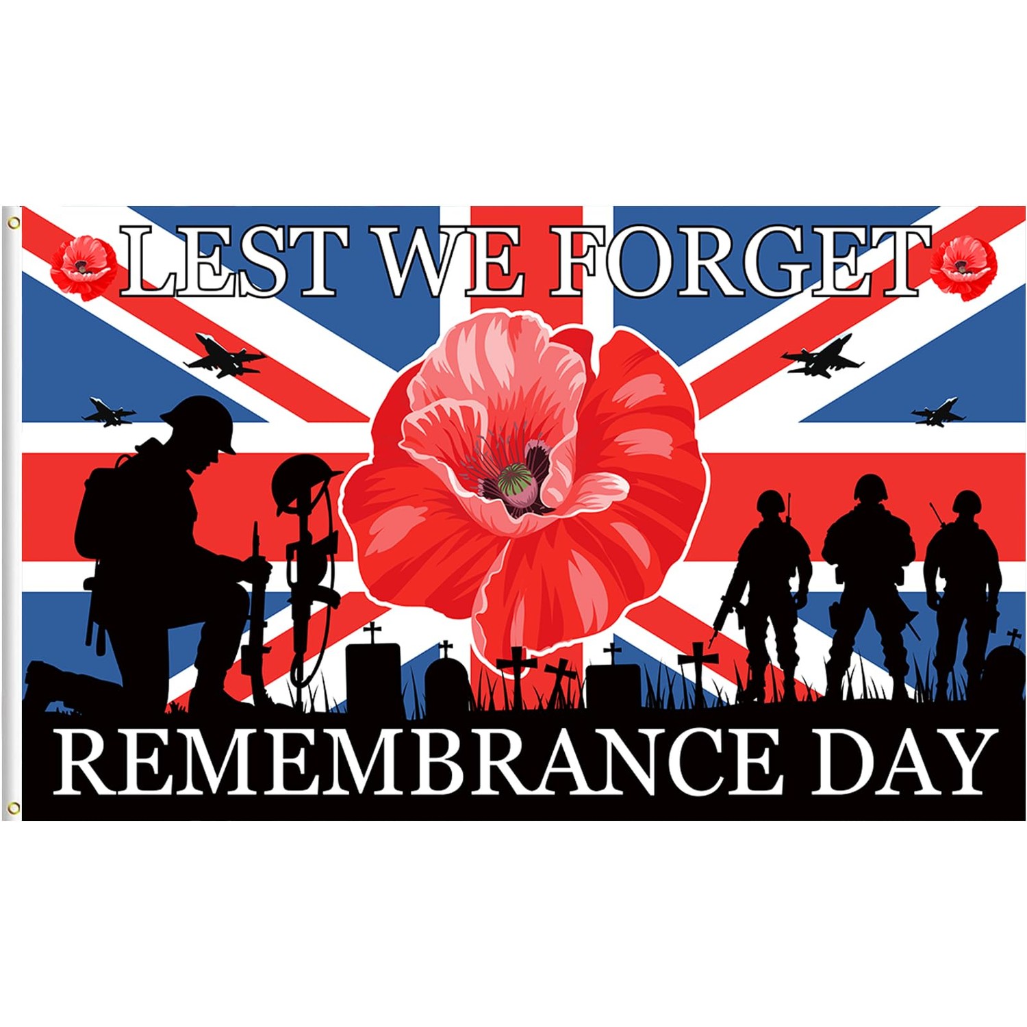 Lest We Forget Flag 5ft x 3ft, Poppy Flags with Eyelets, Remembrance ...