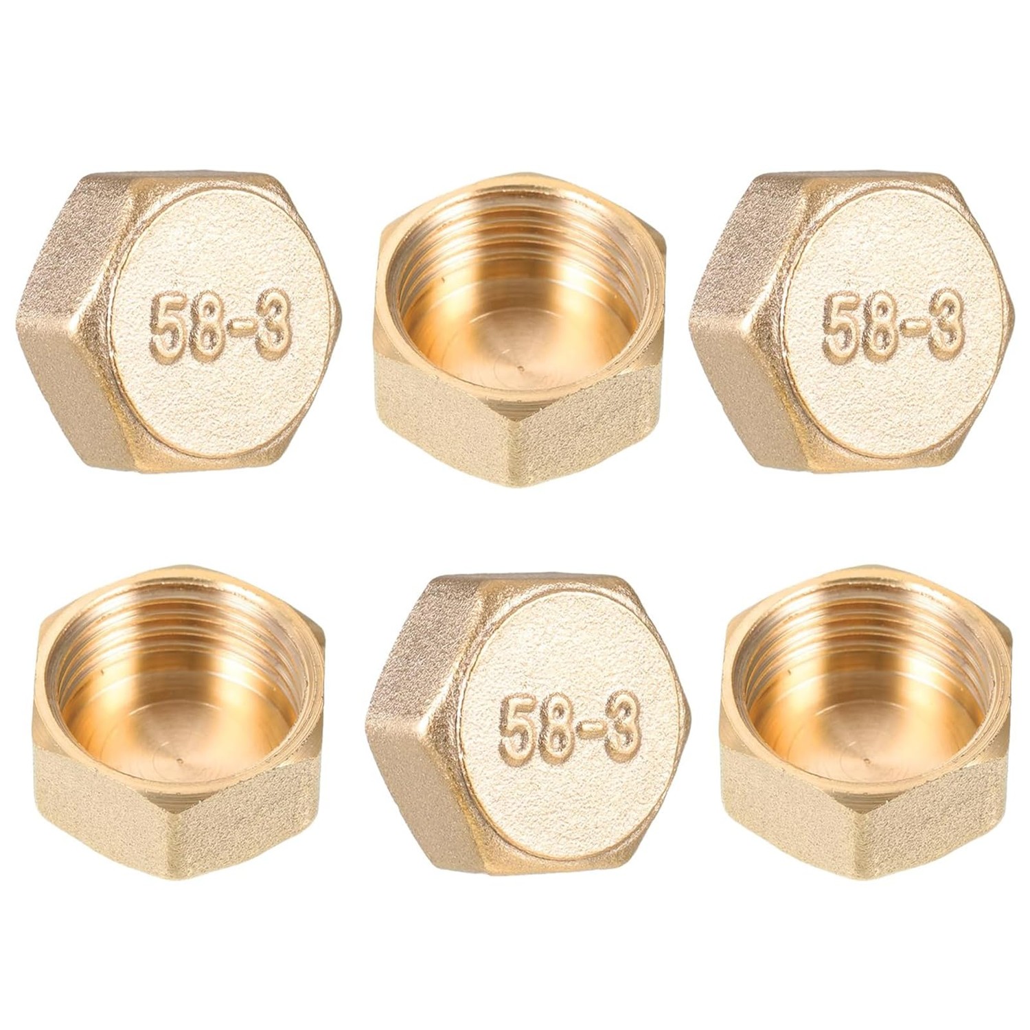 Pack of 6 Brass Caps, 1/2 Inch, Hexagonal Brass Cap, End Cap Made of ...