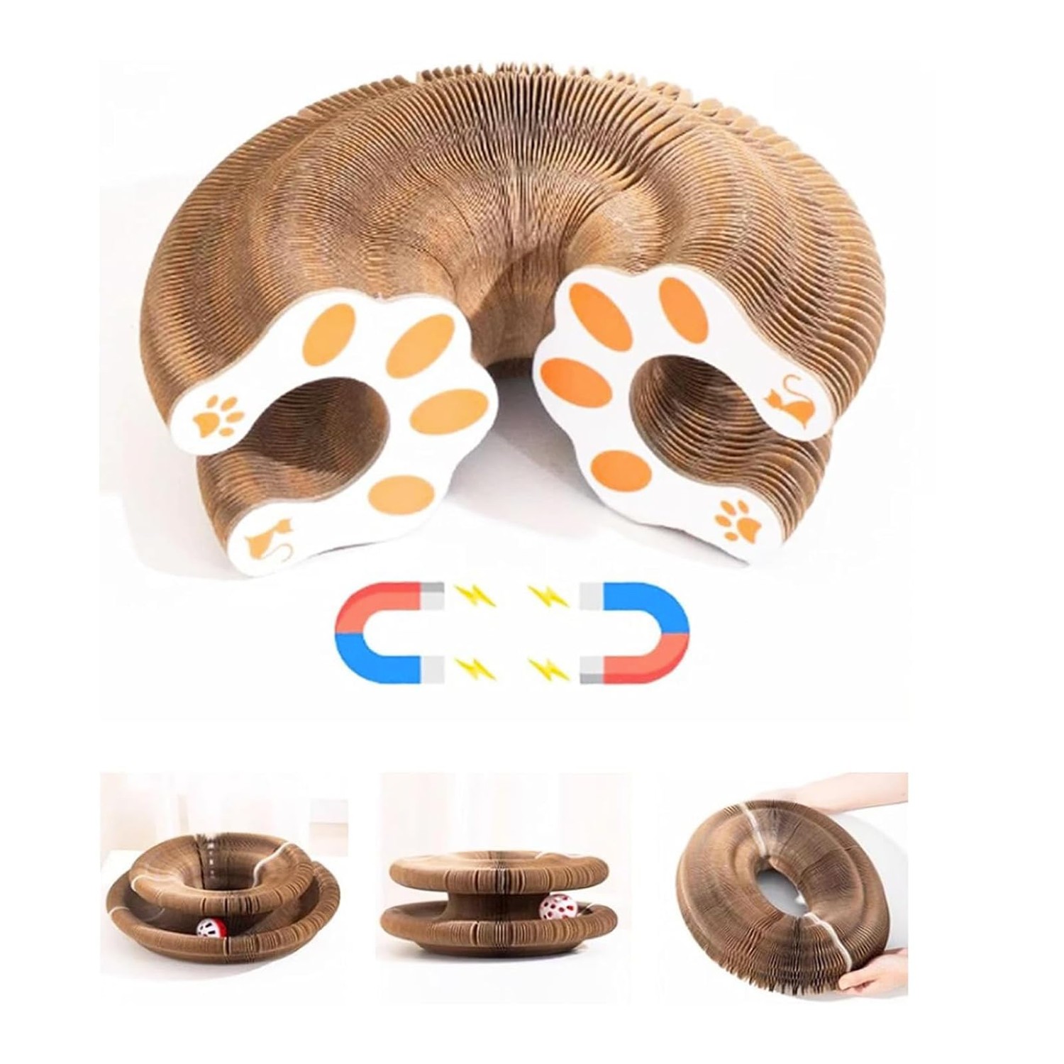 Kitty Kurlz Interactive Cat Toy, Brown Accordion Kitty Curls Scratching ...