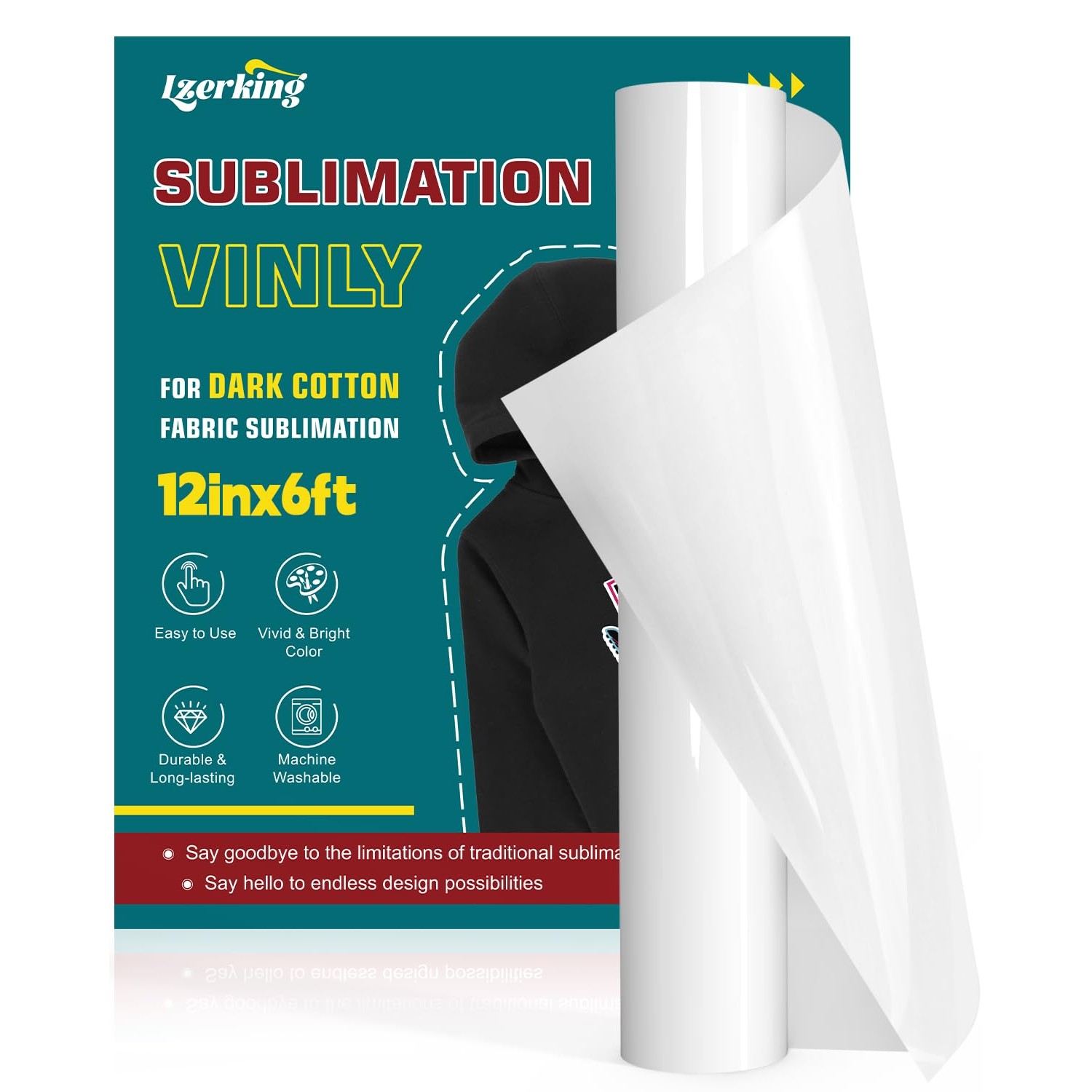 Lzerking Sublimation Htv for Dark Fabric 12in x 6ft Matte Sublimation ...