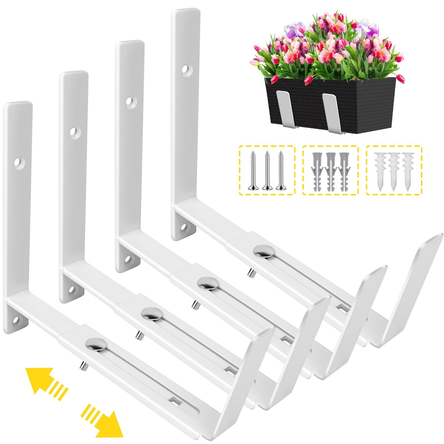 LukLoy Window Planter Box Brackets, 4 Pack Adjustable Heavy Duty Wall ...