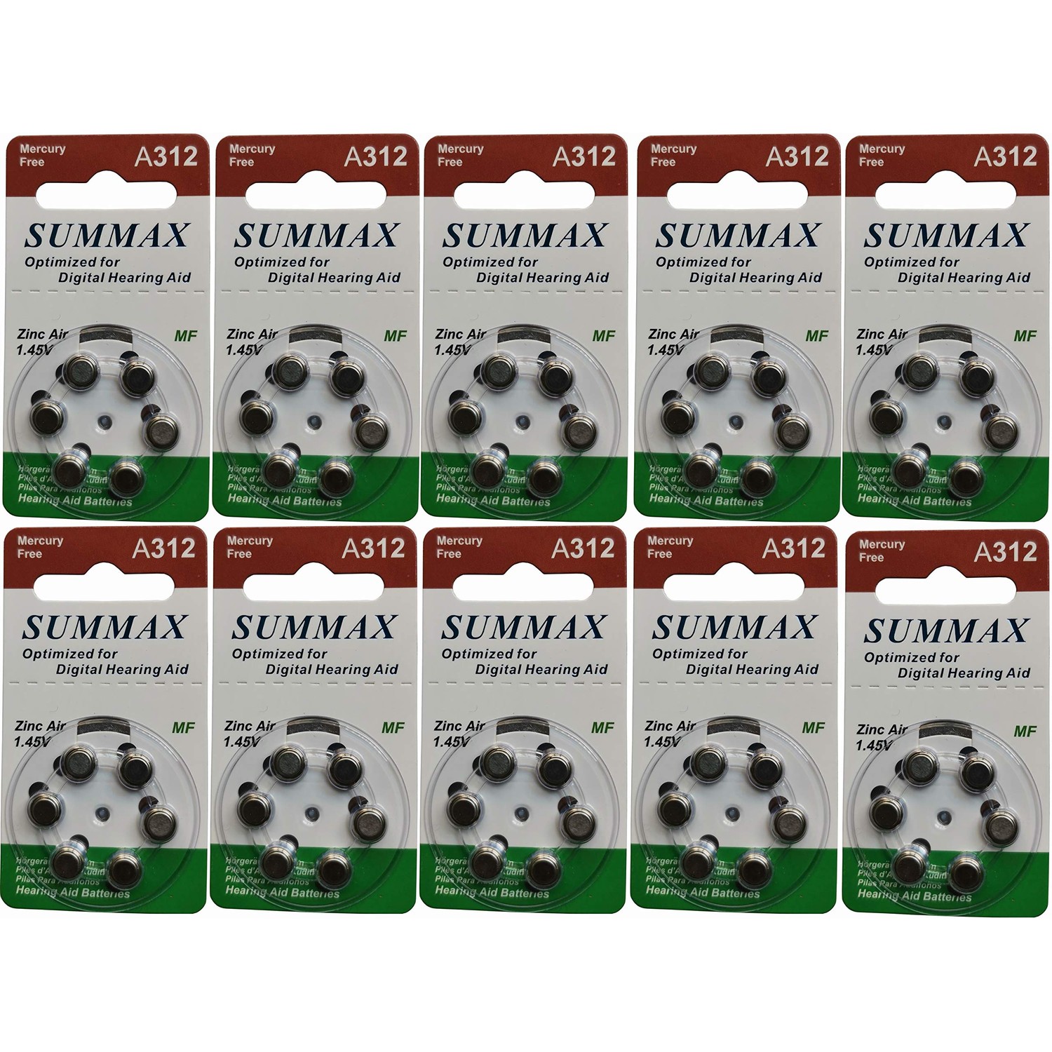 New Hearing Aid Batteries Size A312 312A Za312 312 Pr41, 60 Count (10 ...