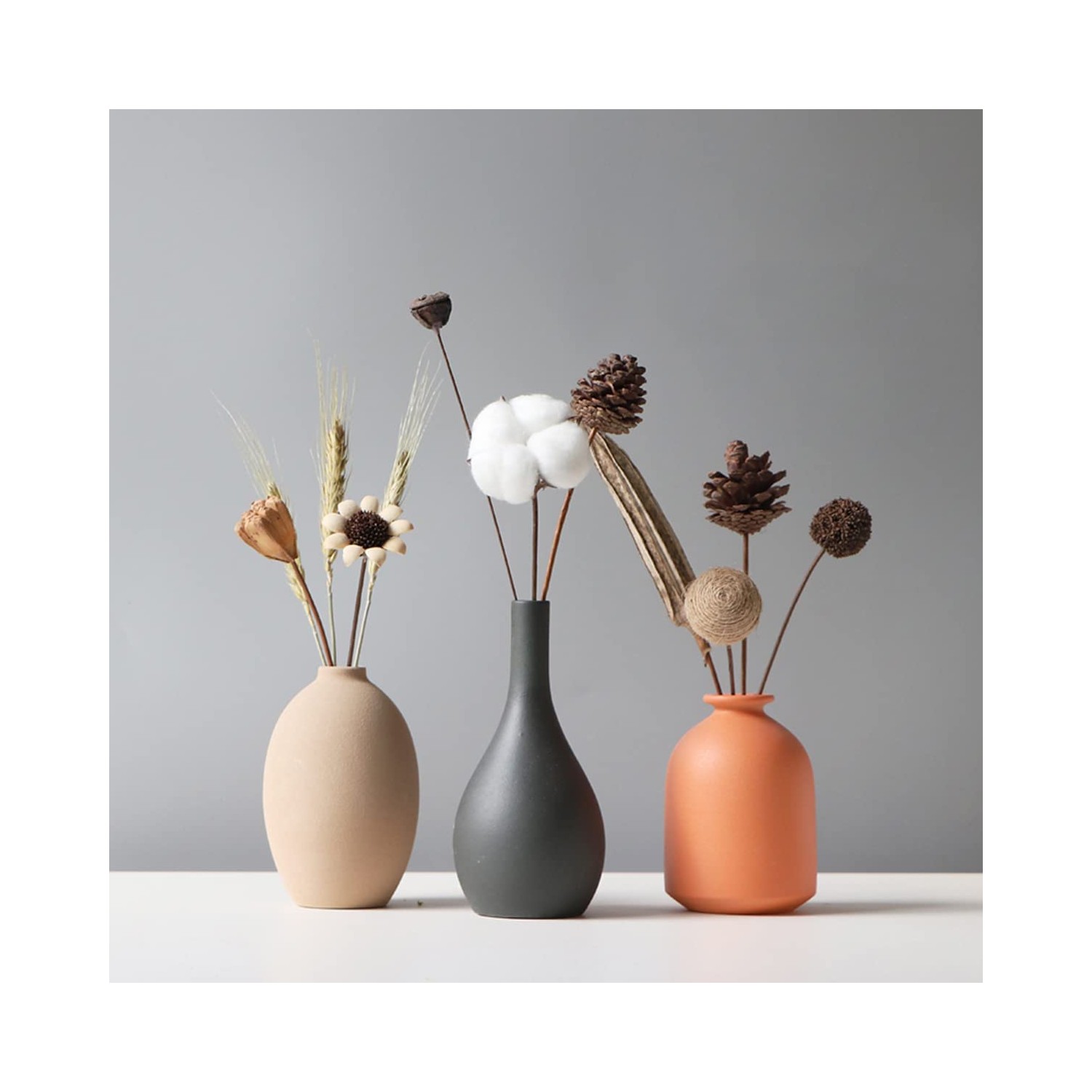 AIVAR Pottery Flower Base Vase Single Vase Nordic Stylish Set of 3 ...