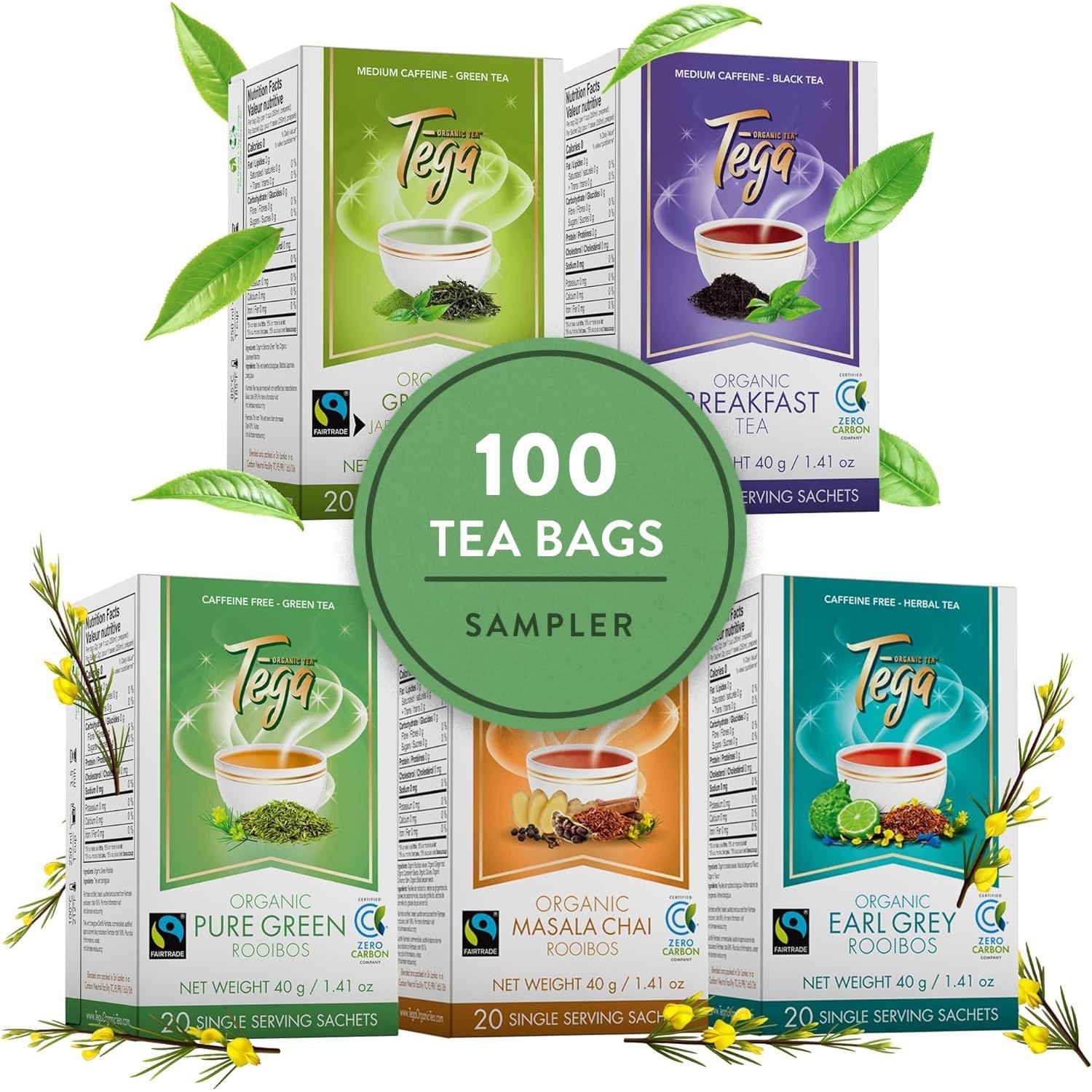Tega Organic Tea Sampler Pack, Tea Set | Tea Bags, Green Tea, Rooibos ...
