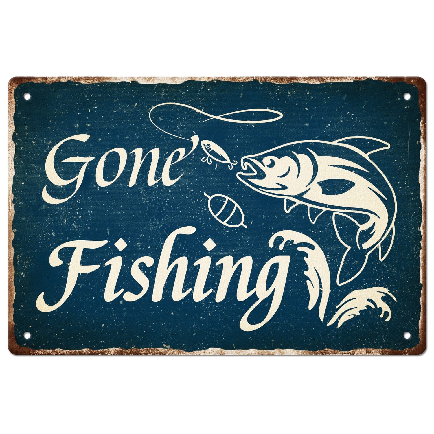 SUPERDANT Fishing Metal Signs Gone Fishing Tin Signs Fish Hooks Bait ...