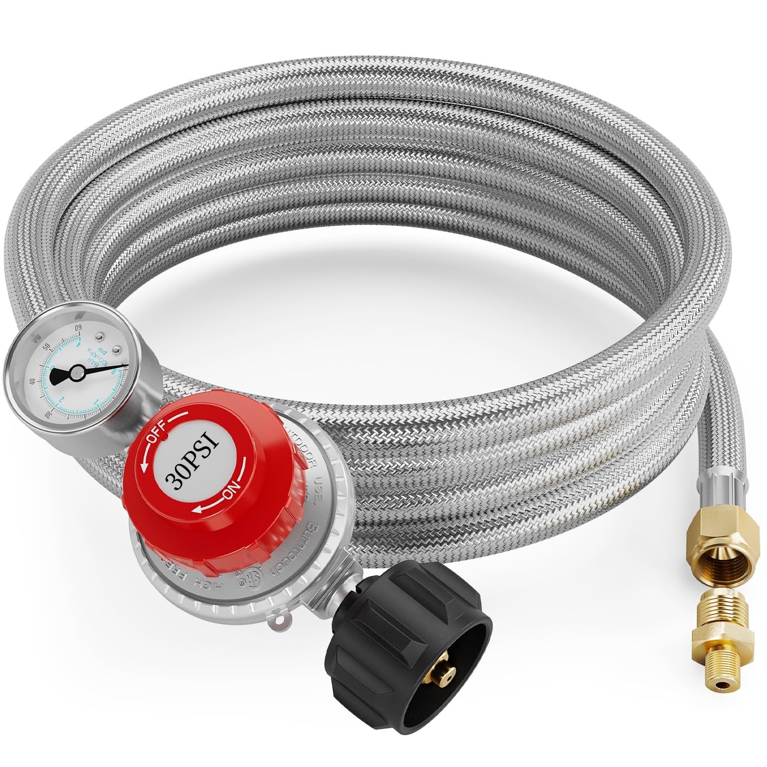 NUPICK 12FT 0-30 PSI Adjustable High Pressure Propane Regulator with 0 ...