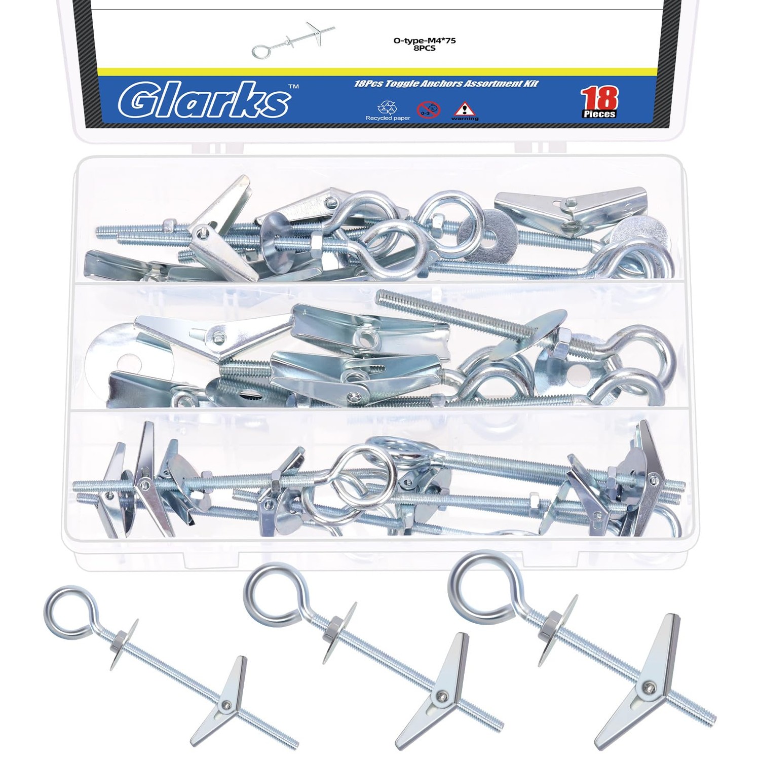 Glarks 18pcs M4 M5 M6 O-Shaped Eye Bolt Toggle Anchors Set for Drywall ...