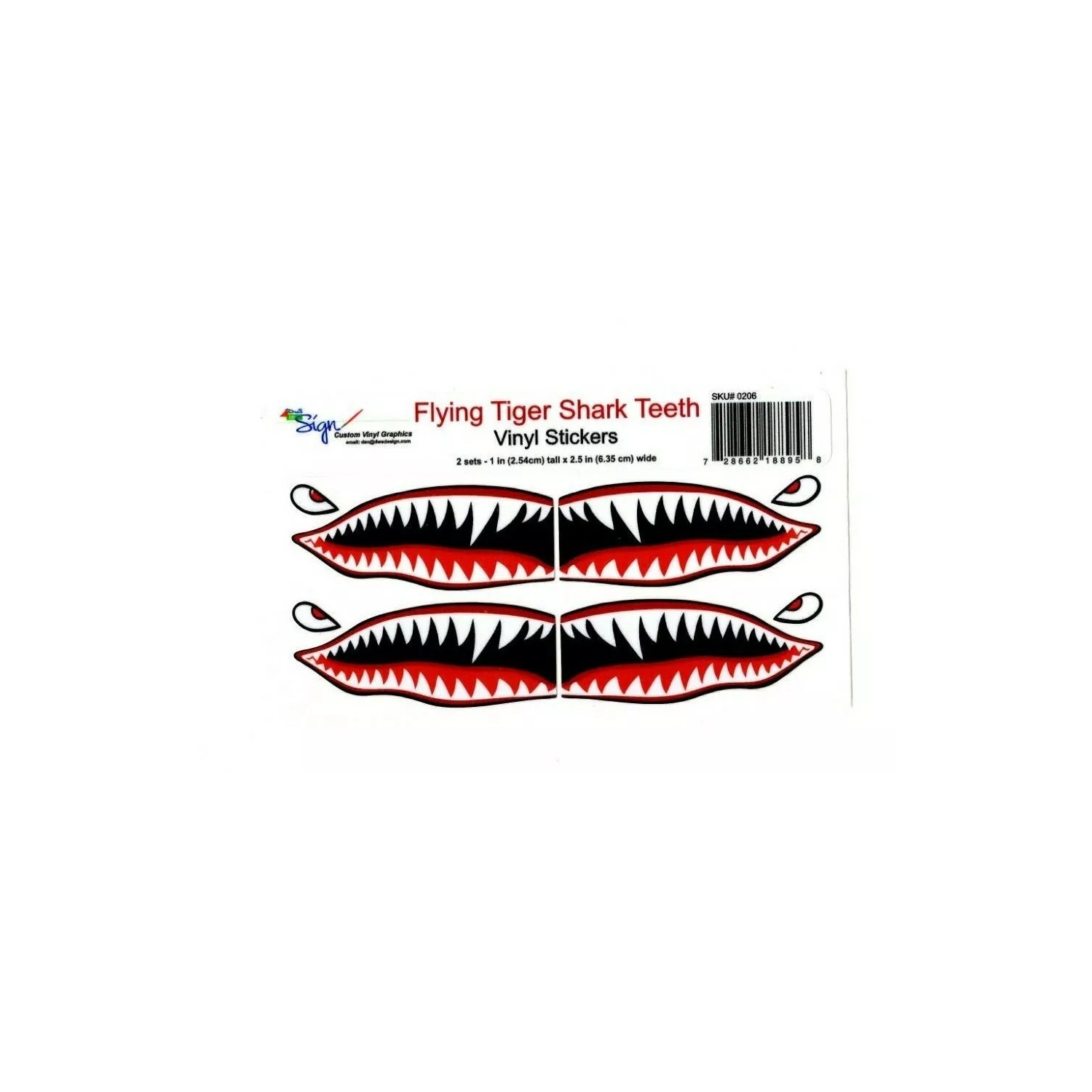 # Flying Tigers shark teeth decal 1" t x 2.5" WWII plane canoe stickers ...