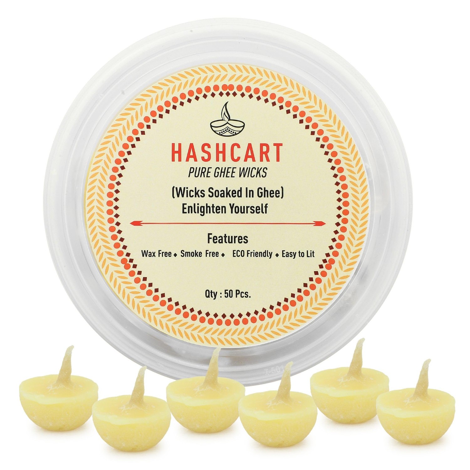 Hashcart Pure Ghee Wicks for Puja, 50-Pack, Wax-Free Cotton Wicks, 30 ...