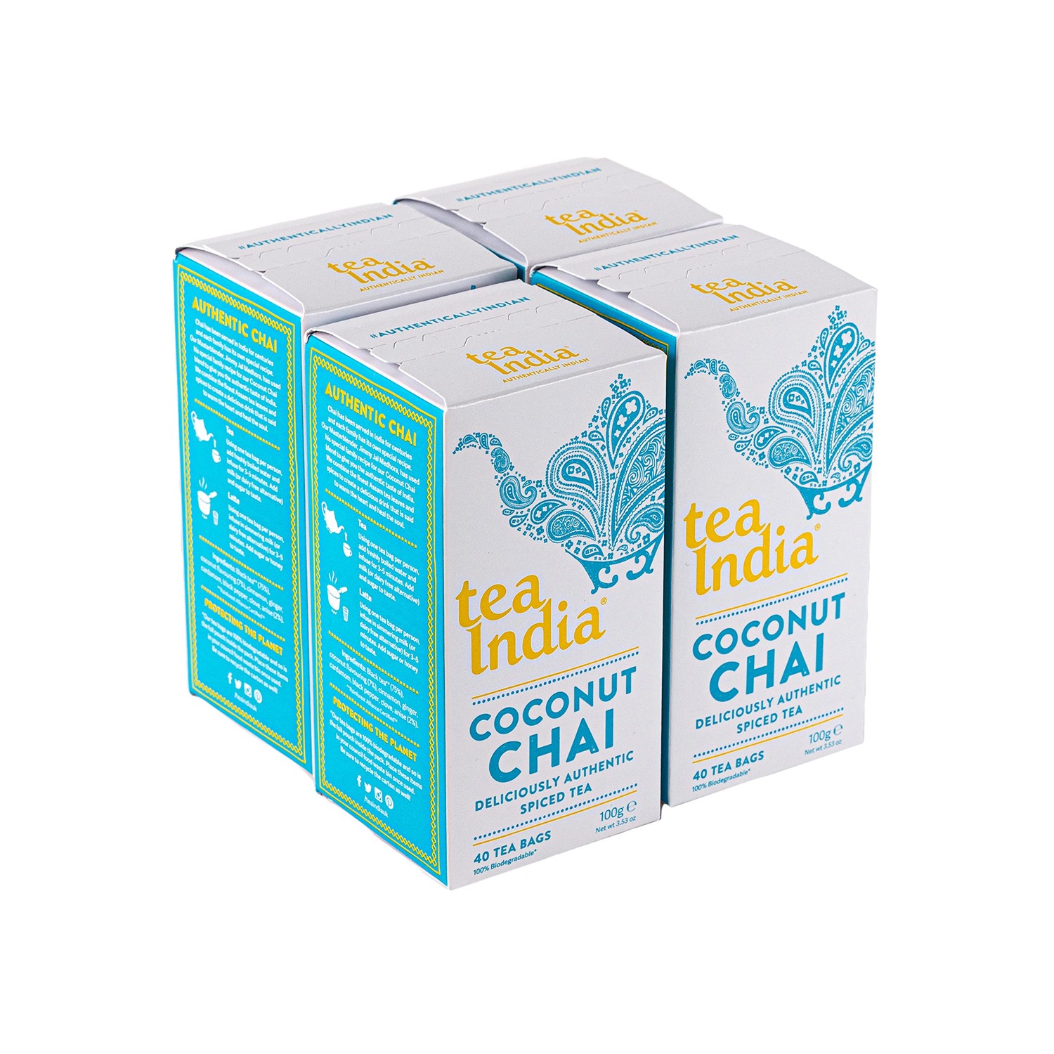 Tea India Chai Tea Bags (4 Packs of 40 Biodegradable Tea Bags ...