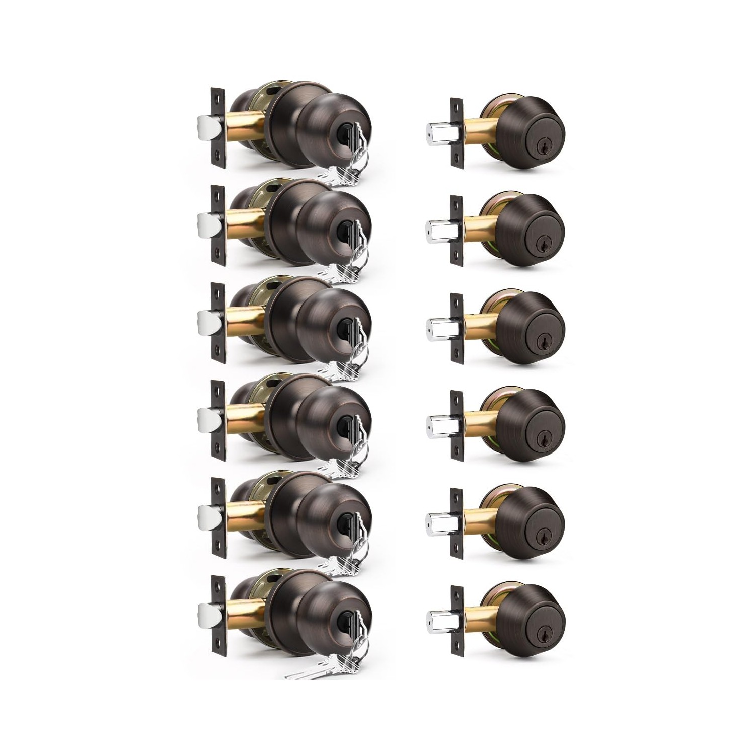 Brotima 6 Pack Entry Door Locksets with Single Cylinder Deadbolt, Oil ...