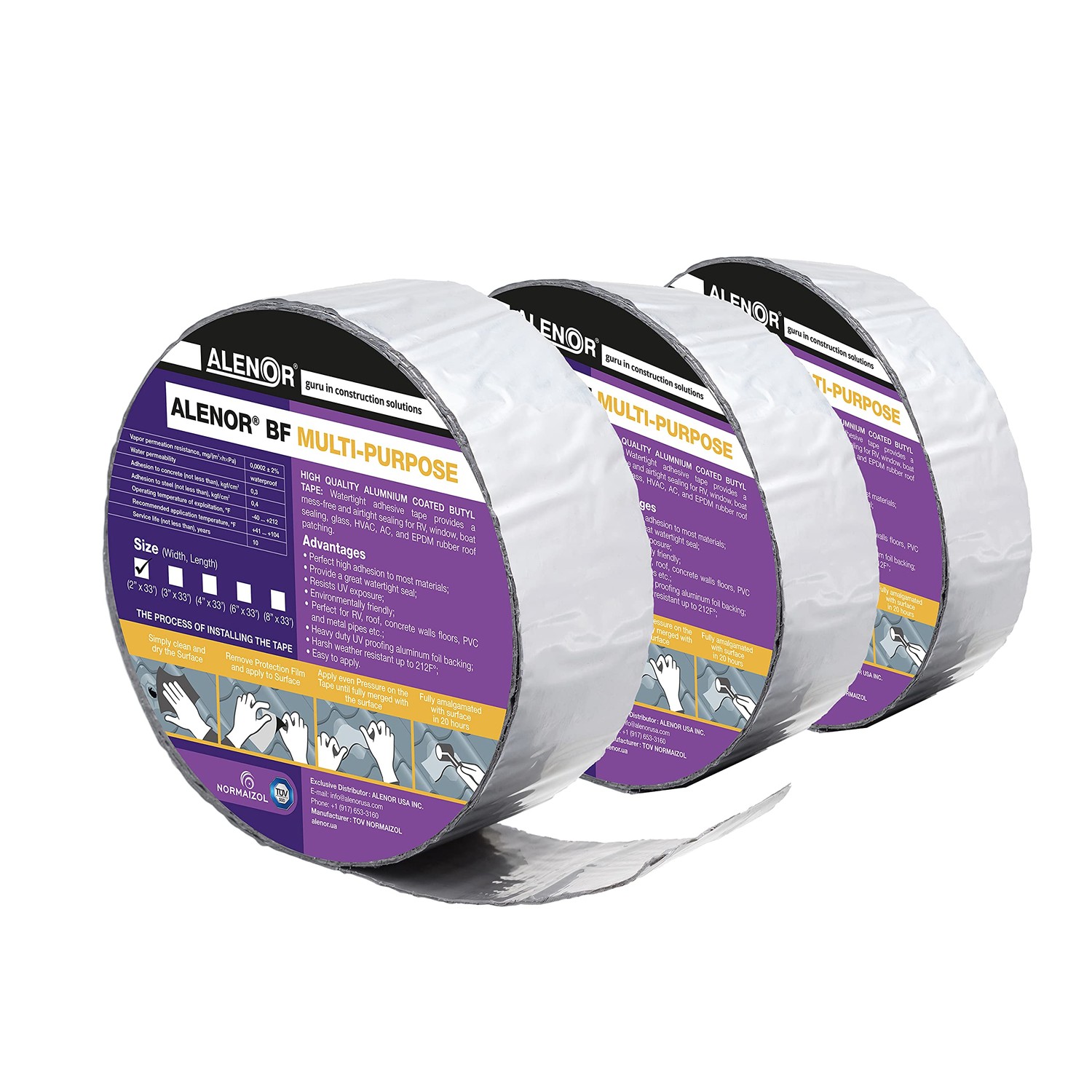 Alenor Aluminum Waterproof Sealant Butyl Repair Tape 8" inch x 33 Feet ...