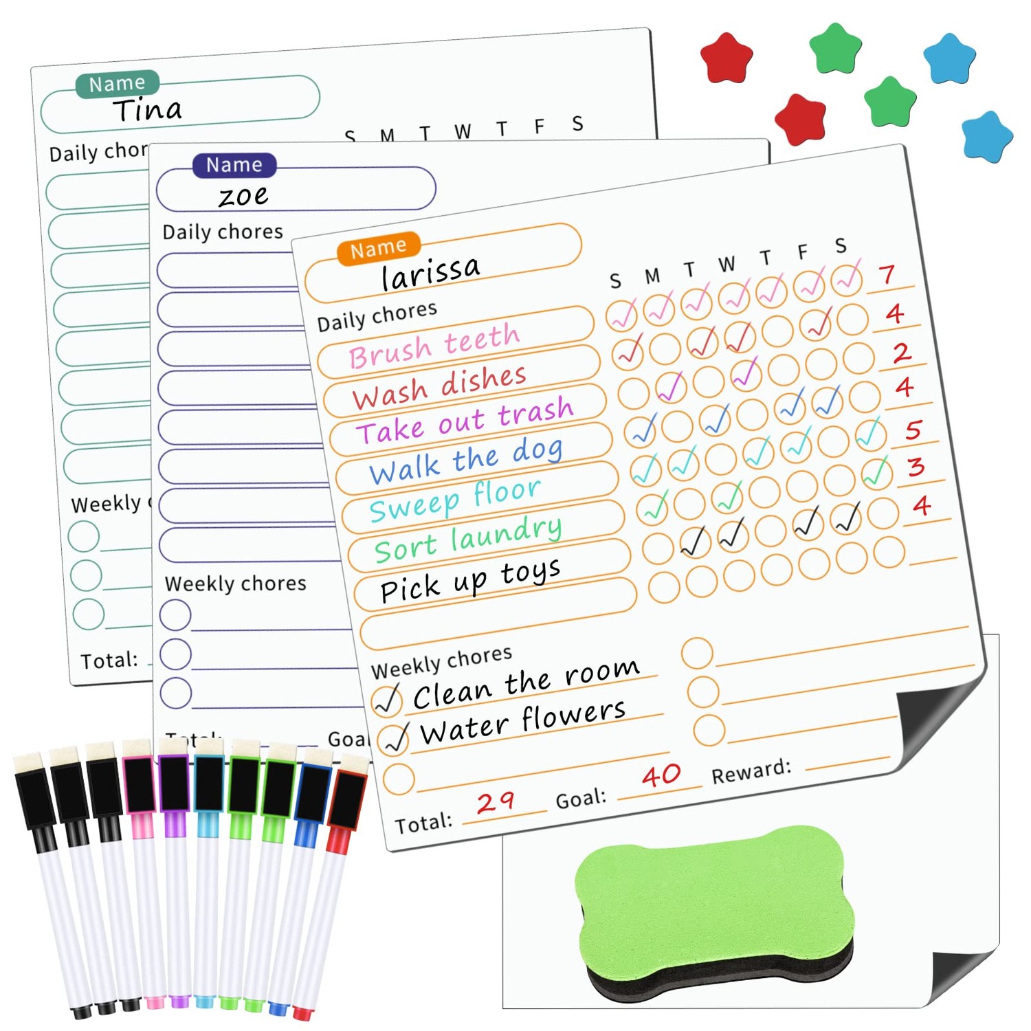 Meetory Magnetic Chore Chart for Kids, 4 Pack Reusable Good Behaviour ...