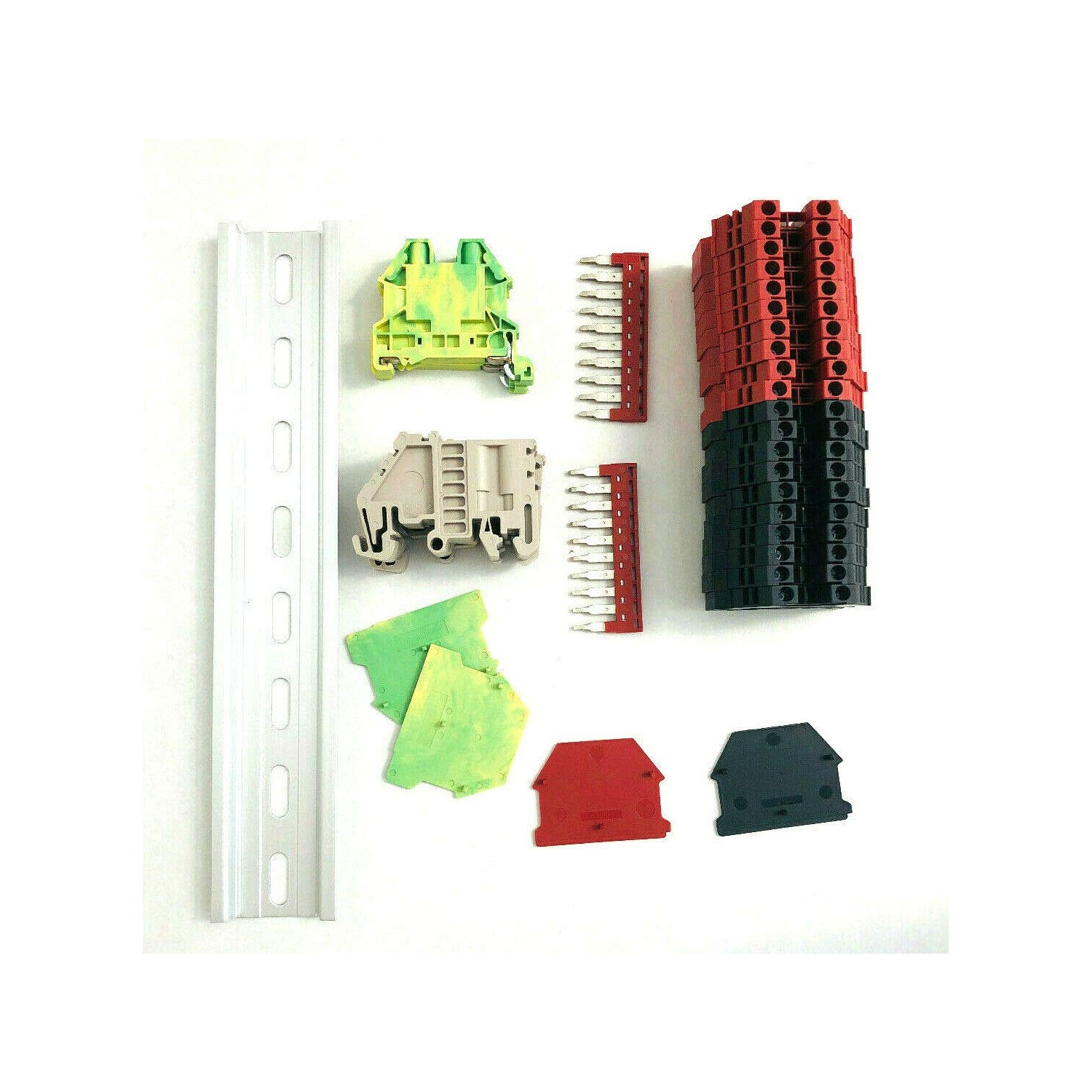 DIN Rail Terminal Block Kit #2 Red/Black Dinkle 20 DK4N 10 AWG Gauge ...