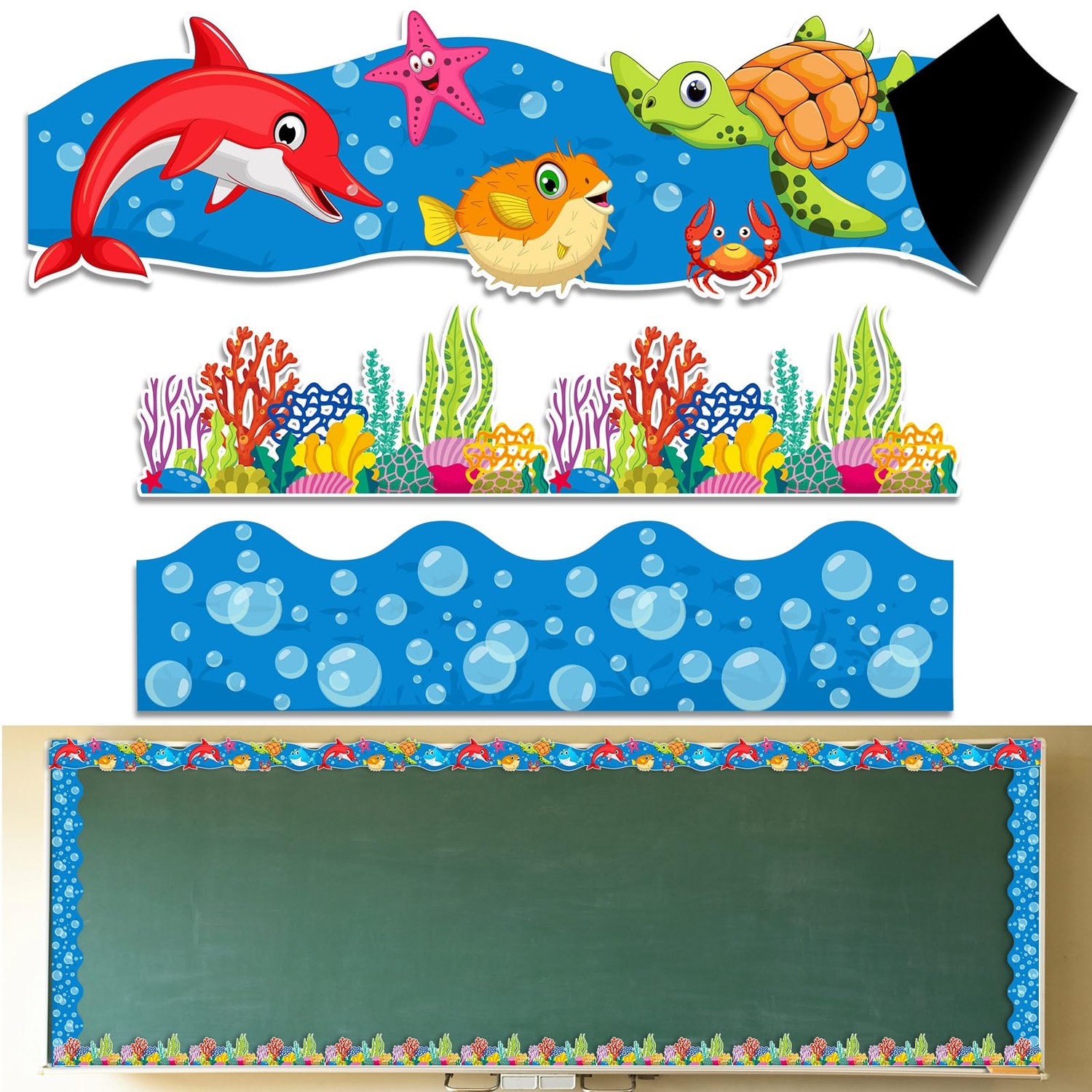 Sinload 12 Pcs Ocean Magnetic Border Under The Sea Bulletin Board ...
