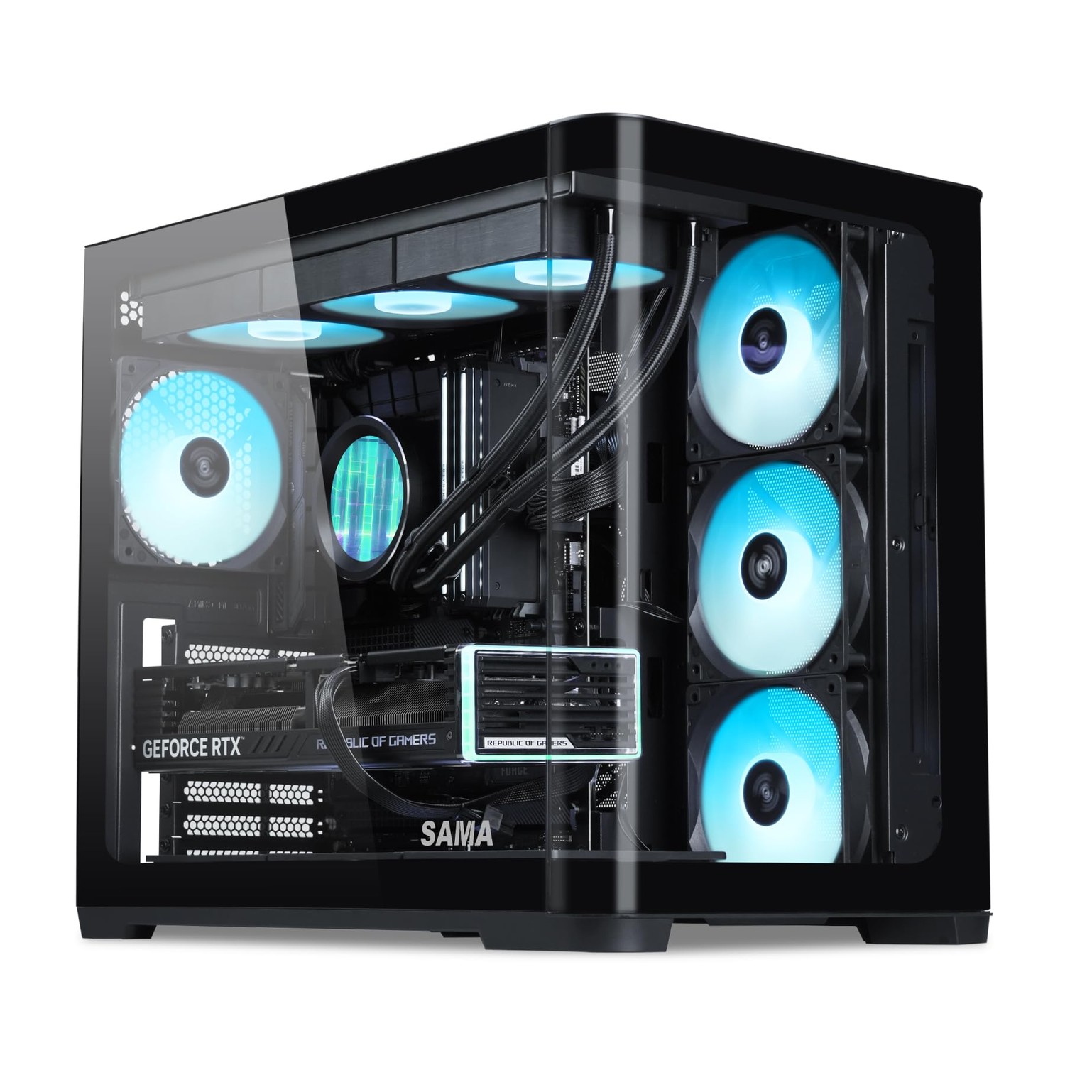 SAMA V60 Mid Tower PC Case, Curved Tempered Glass Panel, 7×120mm ARGB ...