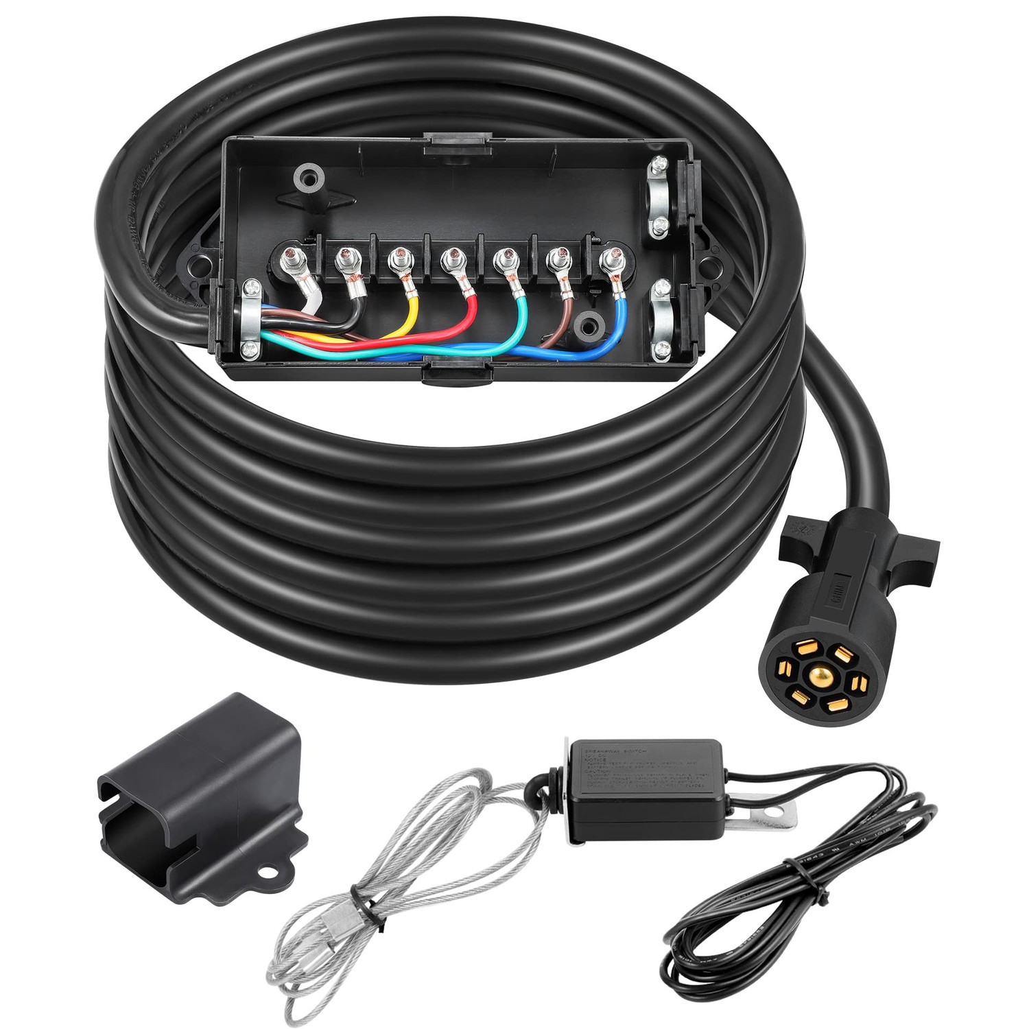 PARTSam 7 Way Trailer Wiring Harness Kit 8ft Trailer Cord 12V Breakaway ...