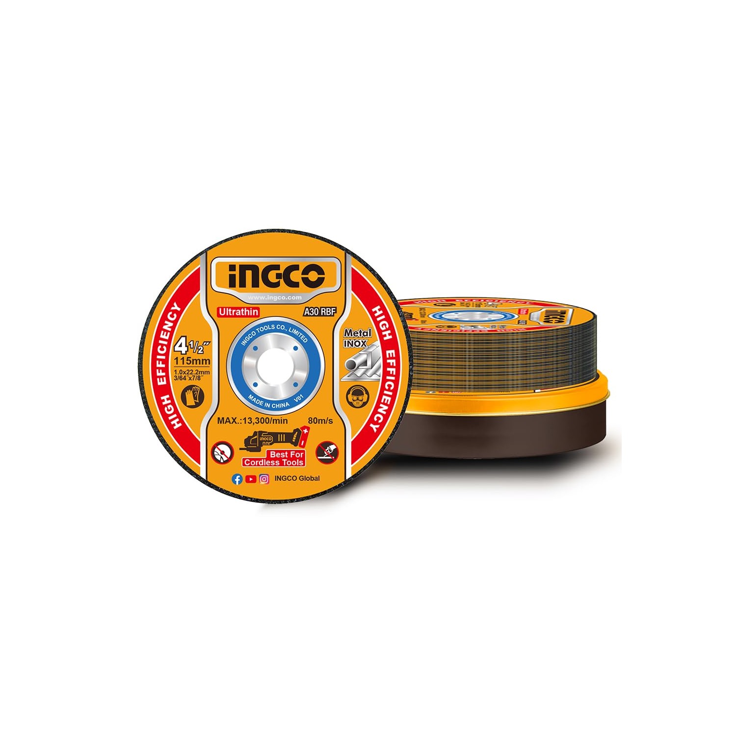 INGCO 25Pcs 115mm Cut Off Wheels for Metal And INOX, 1mm Ultra-thin ...