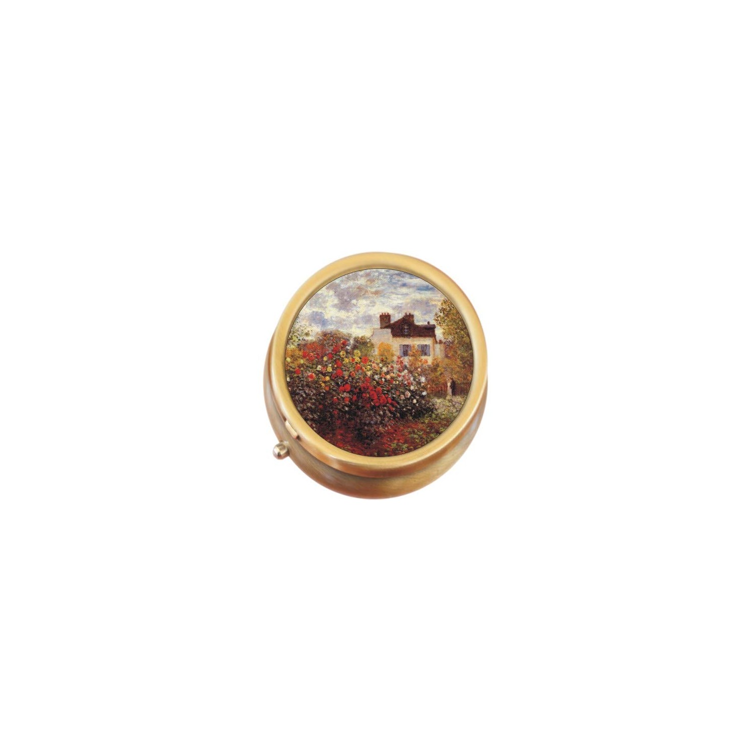 Monet House Garden Painting Brass Round Pill Box - ibspot.com