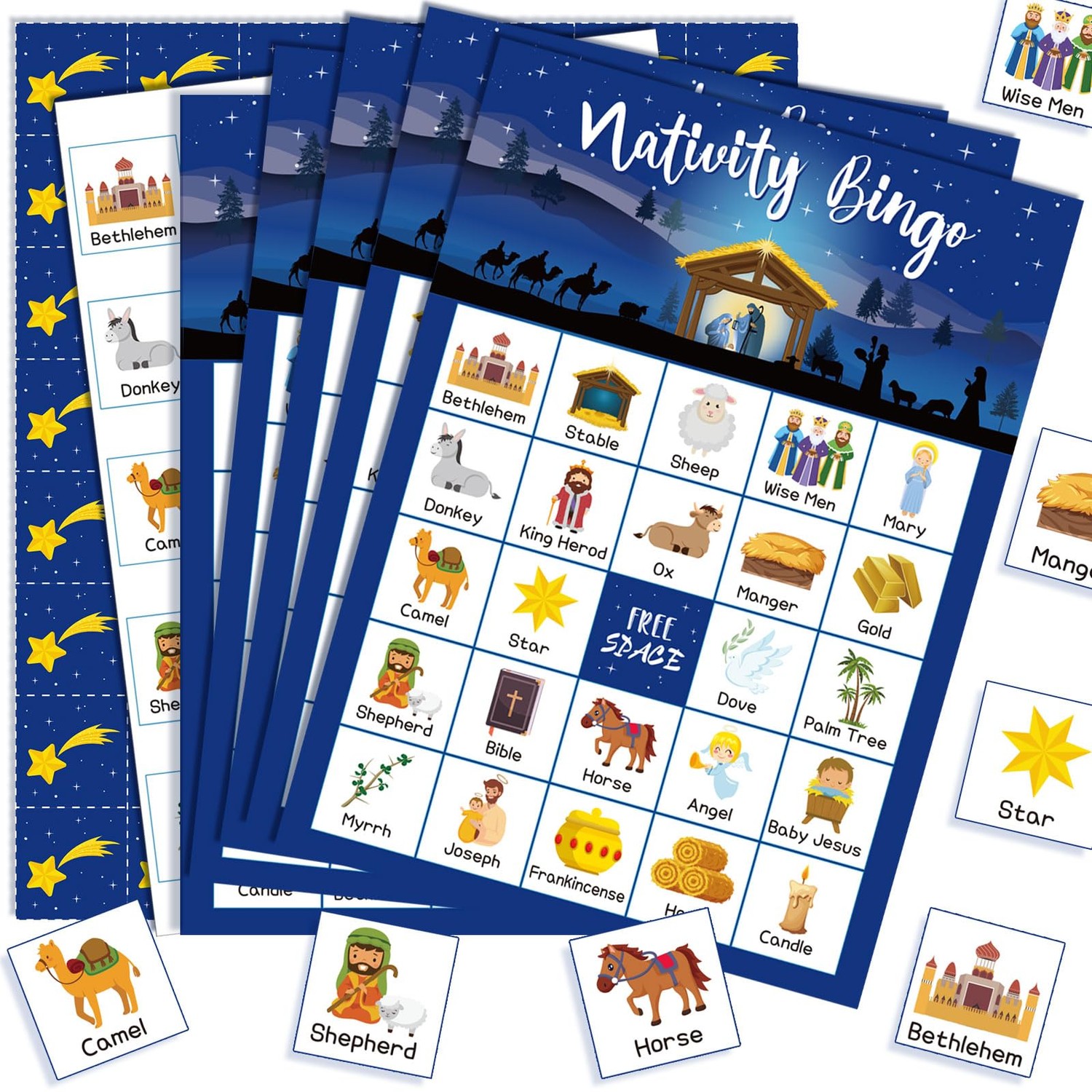 Shappy 35 Pieces Christmas Nativity Bingo Game Christian Bingo Game 24 ...