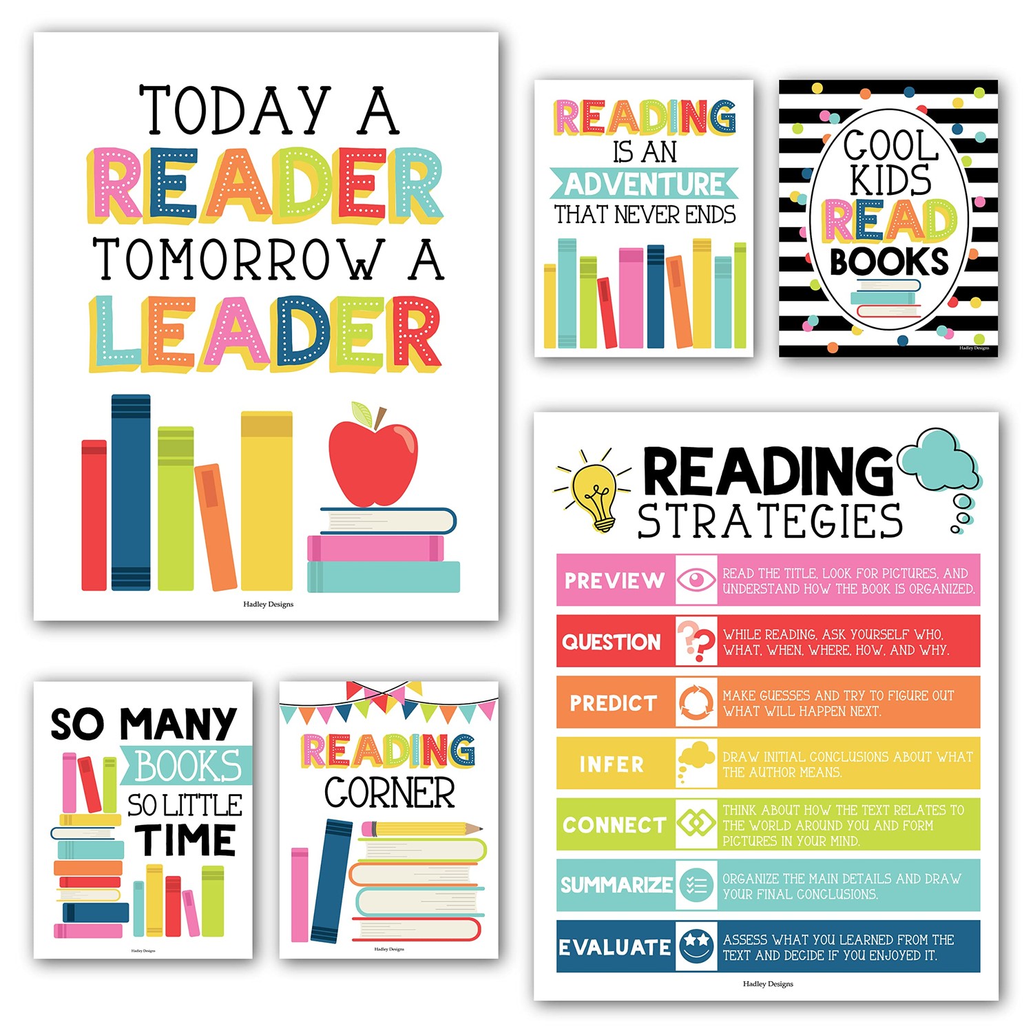 6 Colorful Reading Posters For Classroom Library Decorations For School ...