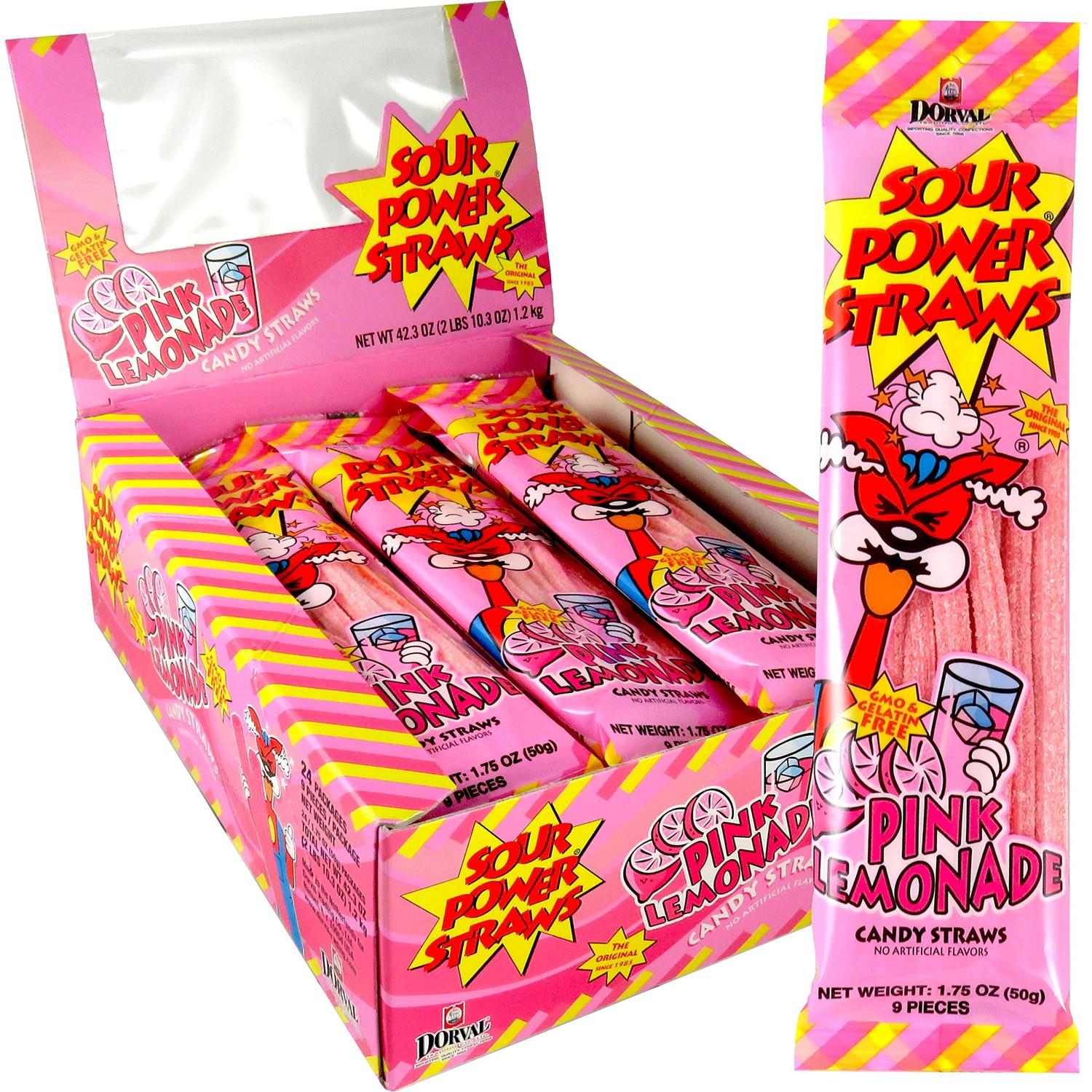 Sour Power Candy Straws, Pink Lemonade, 1.75 oz (Pack of 24) - ibspot.com
