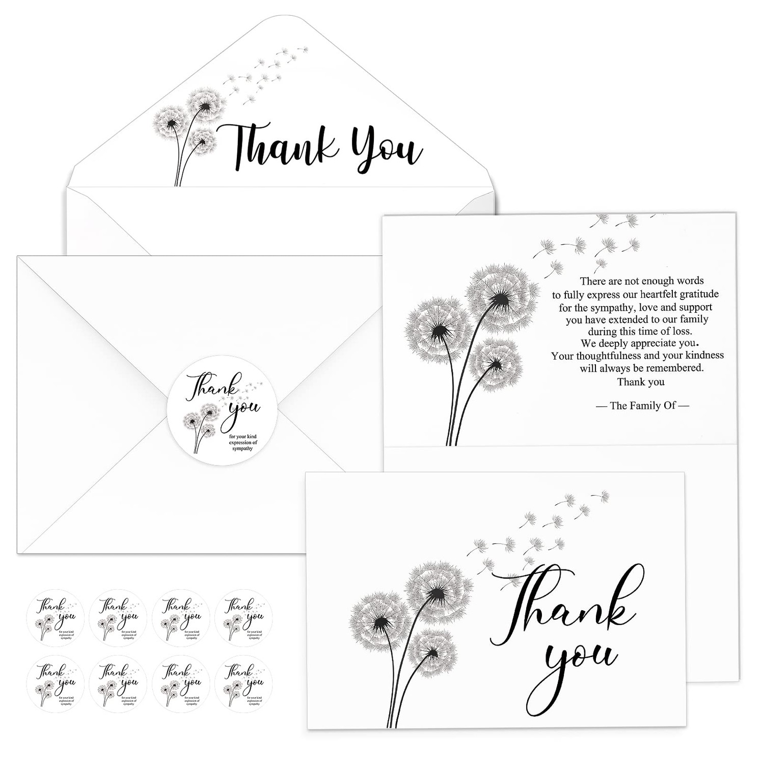 50 Set Funeral Thank You Cards with Envelopes and Stickers Thank You ...