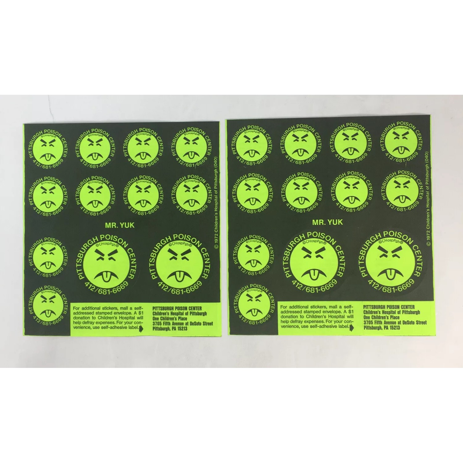Mr. Yuk 1972 Mr. YUK Pittsburgh Poison Control Center Sticker Sheet ...