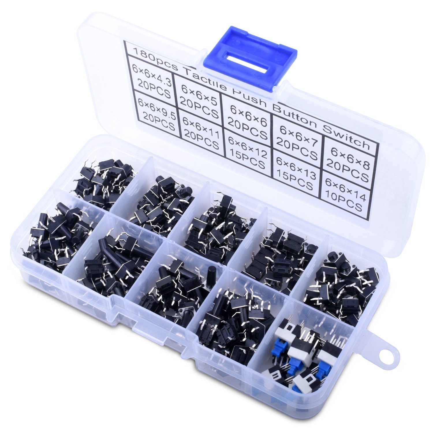 Longruner LP12 Tact Switch, Instantaneous Tactile, 10 Types, Push ...