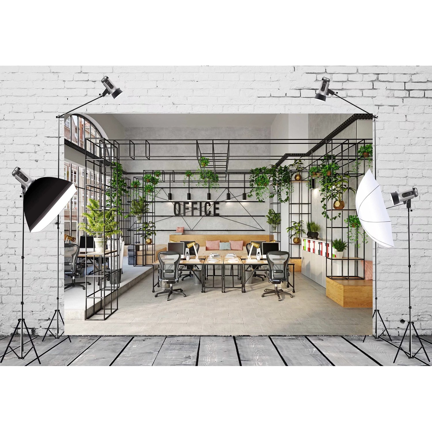CORFOTO Fabric 5x4ft Office Backdrop Theme Photography Meeting Room ...
