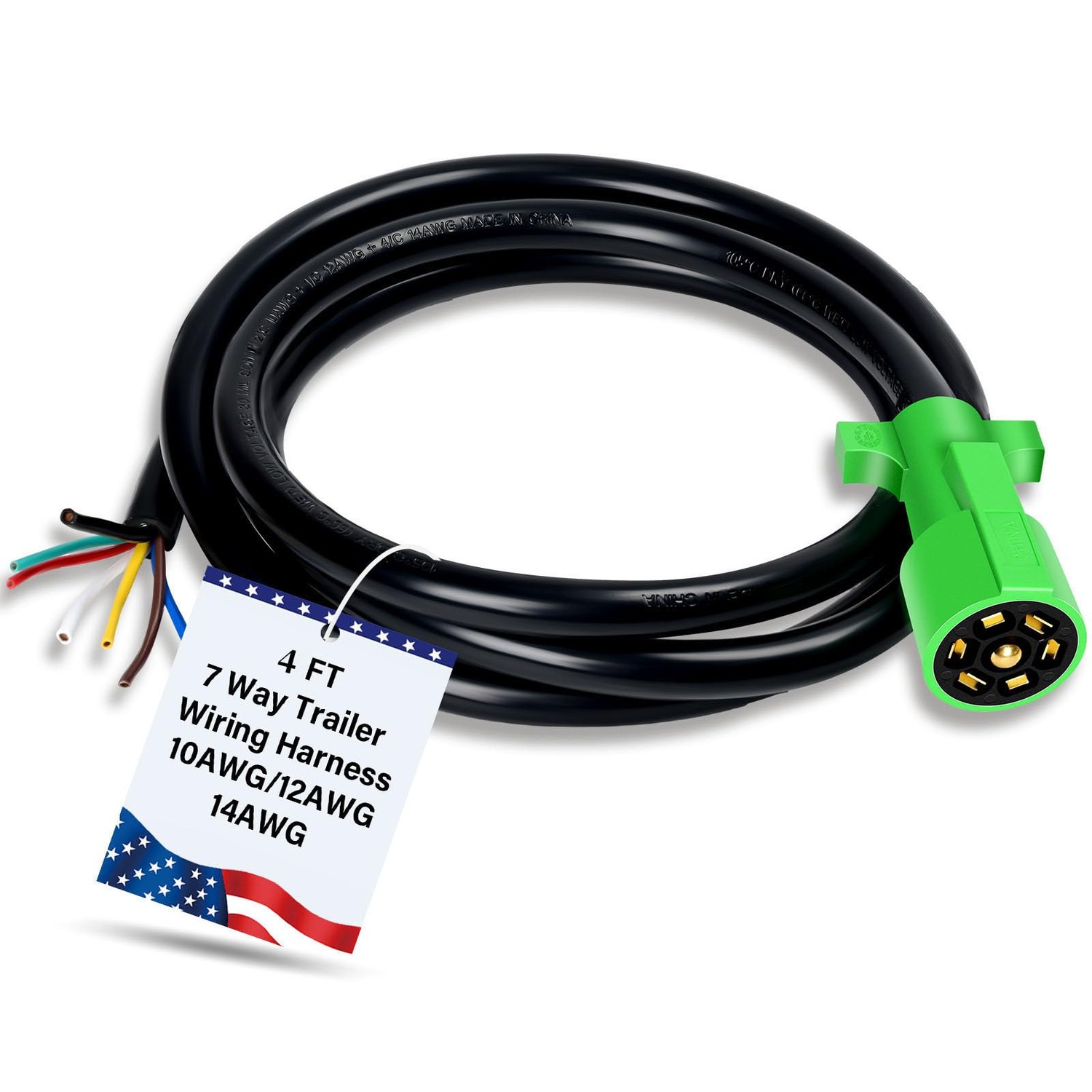 Anayguto Heavy Duty 7 Pin Trailer Plug 4 FT with PVC Jacketed 7 Way ...