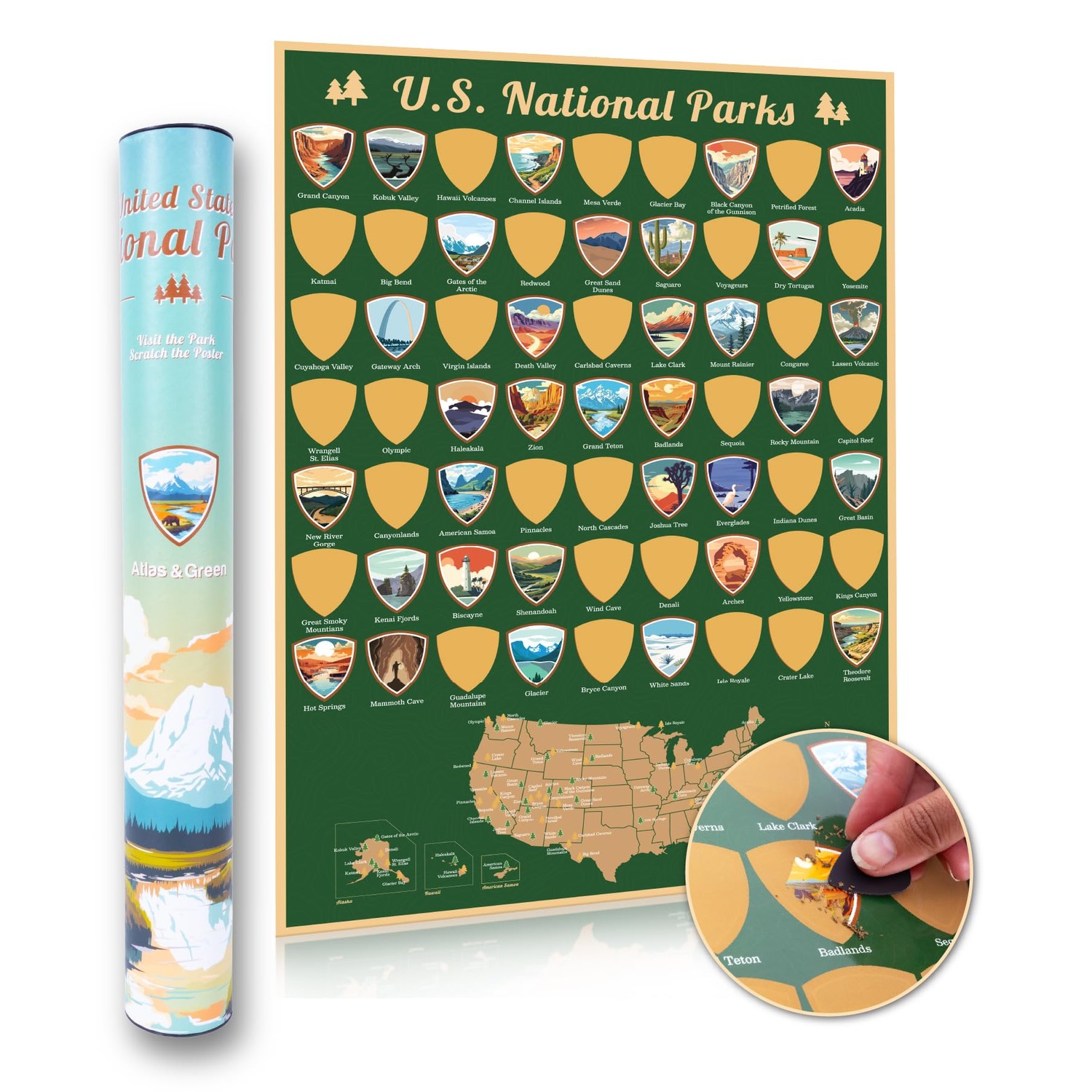 Atlas & Green US National Parks Scratch Off Poster. A2 National Parks ...