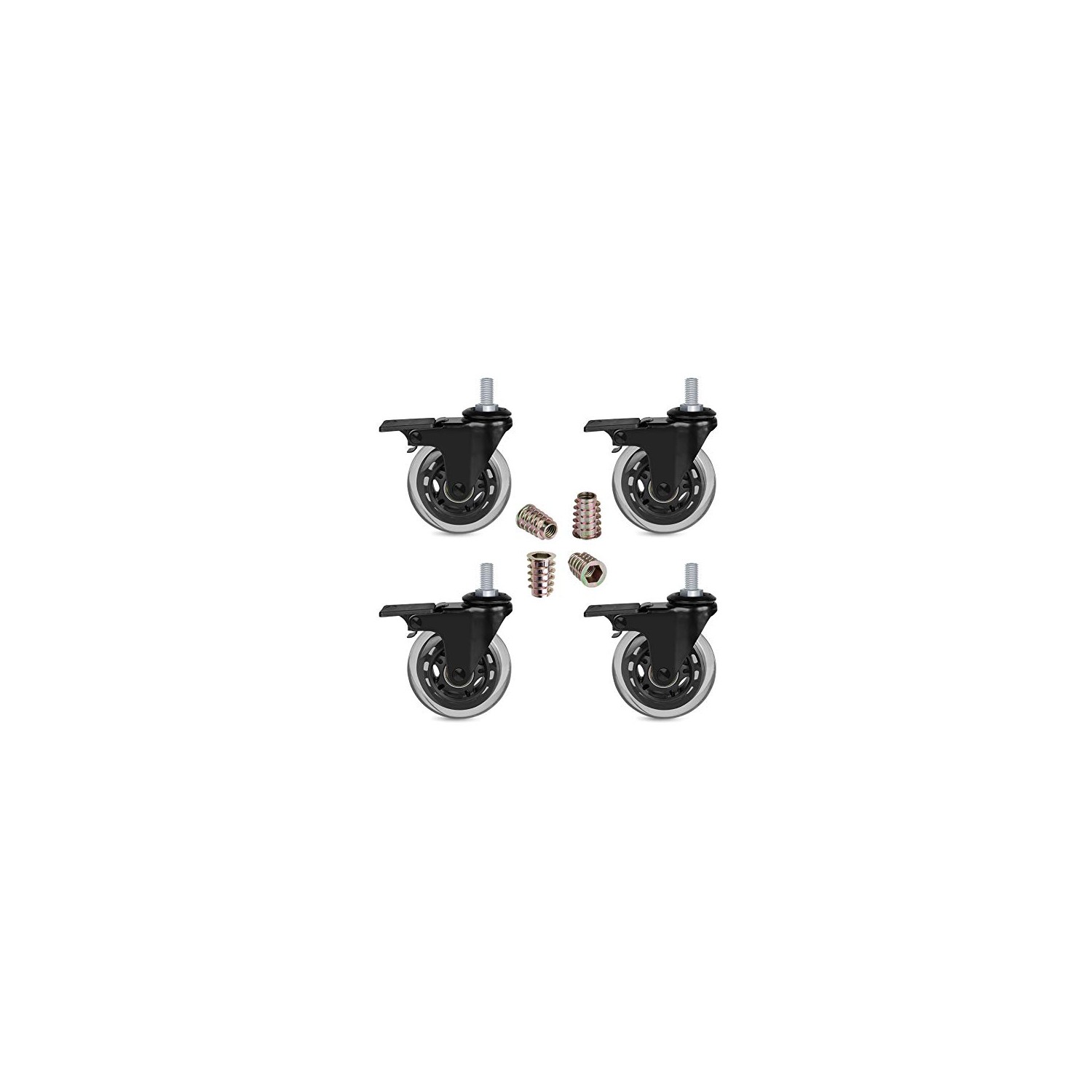 Hirate Threaded Stem Casters 3/8"-16UNC with Brake, Set of 4 Heavy Duty ...