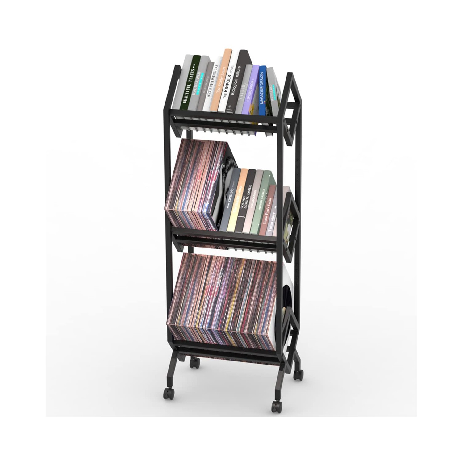 MOOMLIFE Mobile Vinyl Record Storage Rack, LP Storage Shelf, Record ...