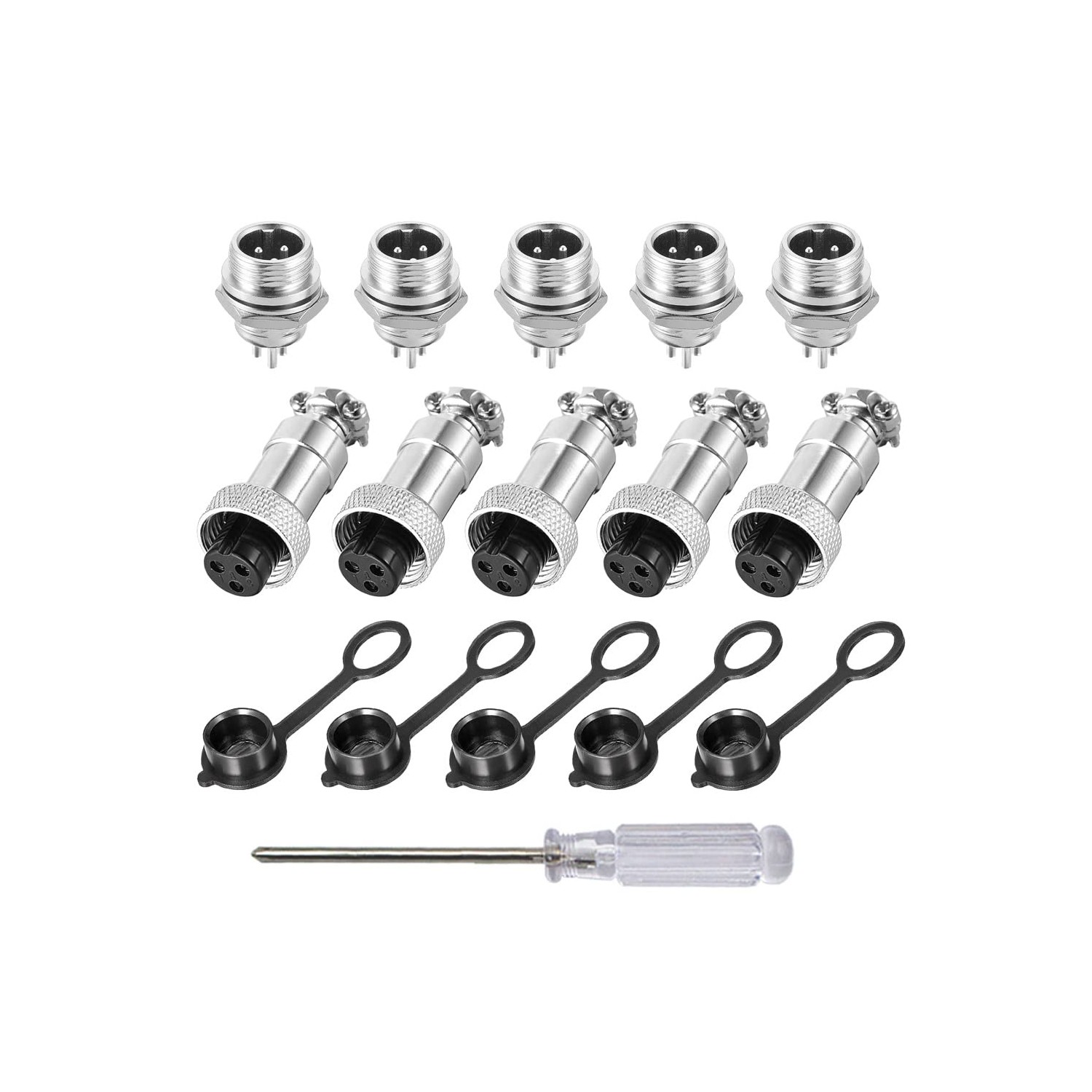 Aiqeer 5 Pcs 3-Pin GX12 Aviation Connector, 12 mm Thread Panel Metal ...