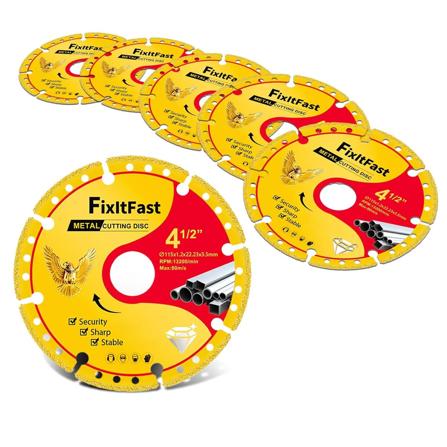6 Pack Diamond Cutting Wheel 4 1/2 x 7/8 Inch with 4/5"and 5/8" washer ...