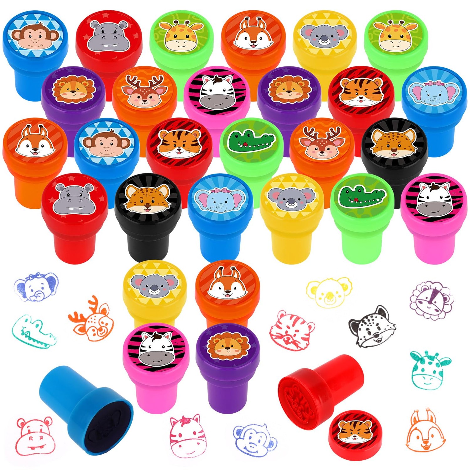 Hxezoc 24 Pieces Safari Animal Print Stamp, Mini Colorful Self Inking ...