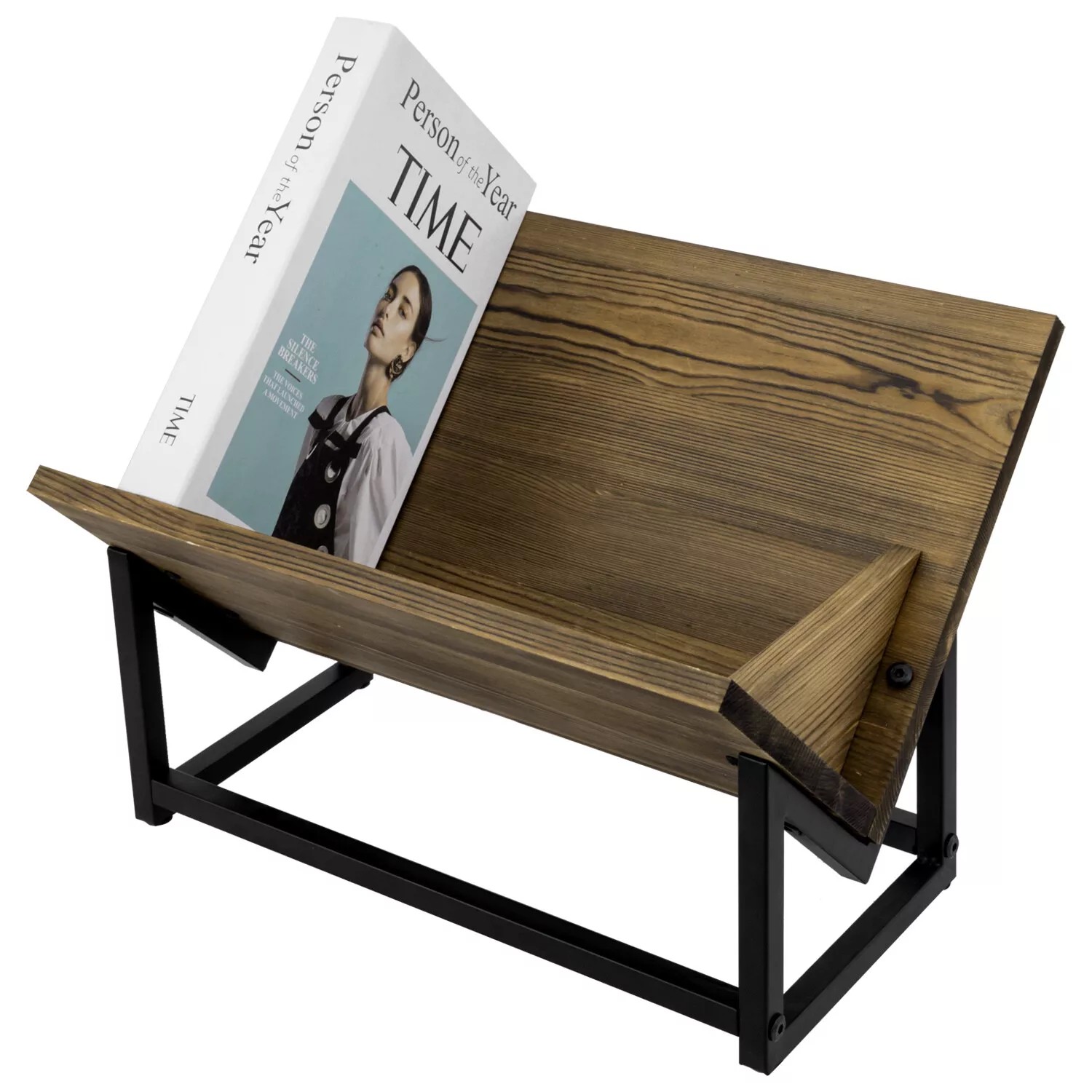 MyGift Brown Wood and Black Metal Book Display Rack Shelf, Decorative ...