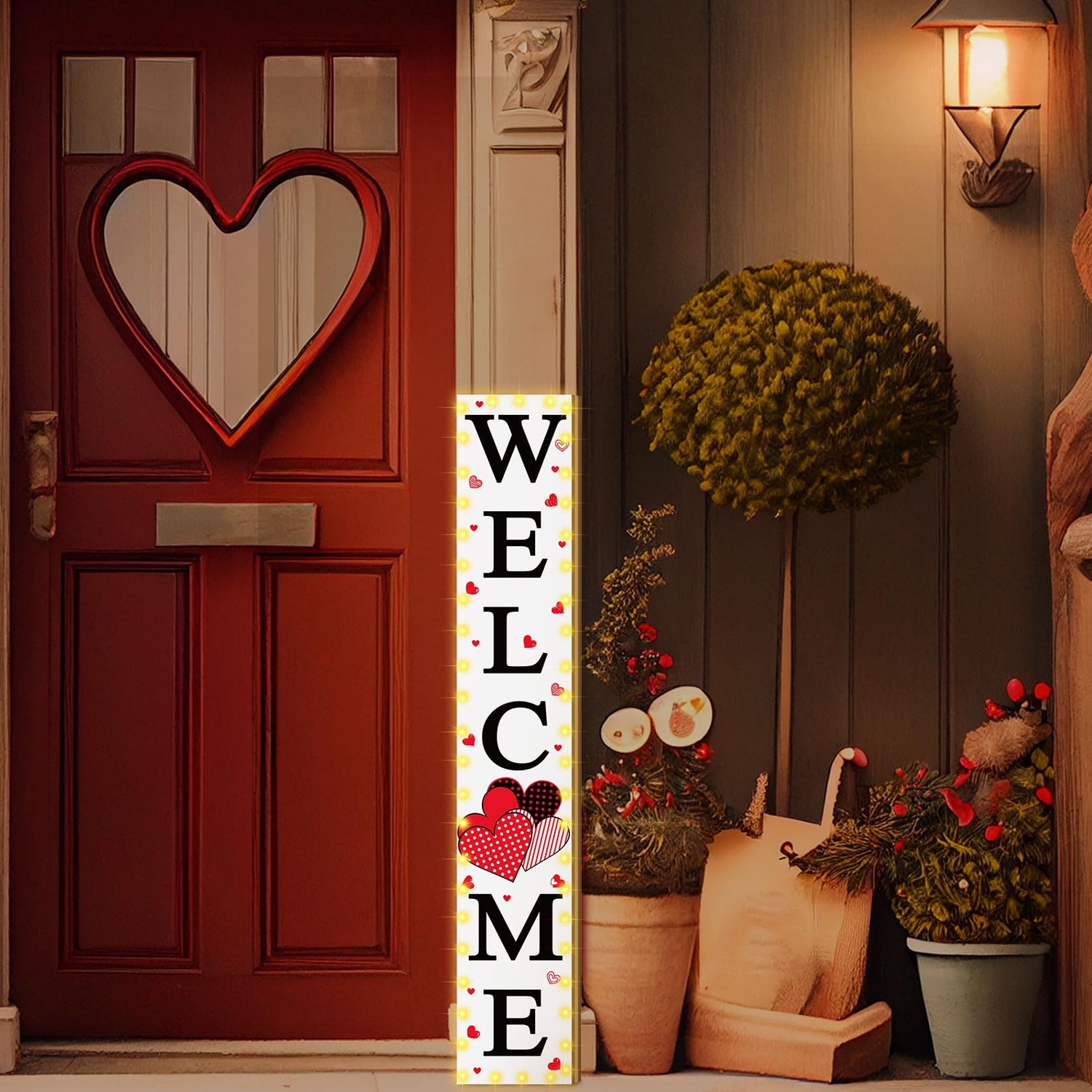 Anglechic Lighted Valentine's Day Welcome Sign for Front Porch with LED ...