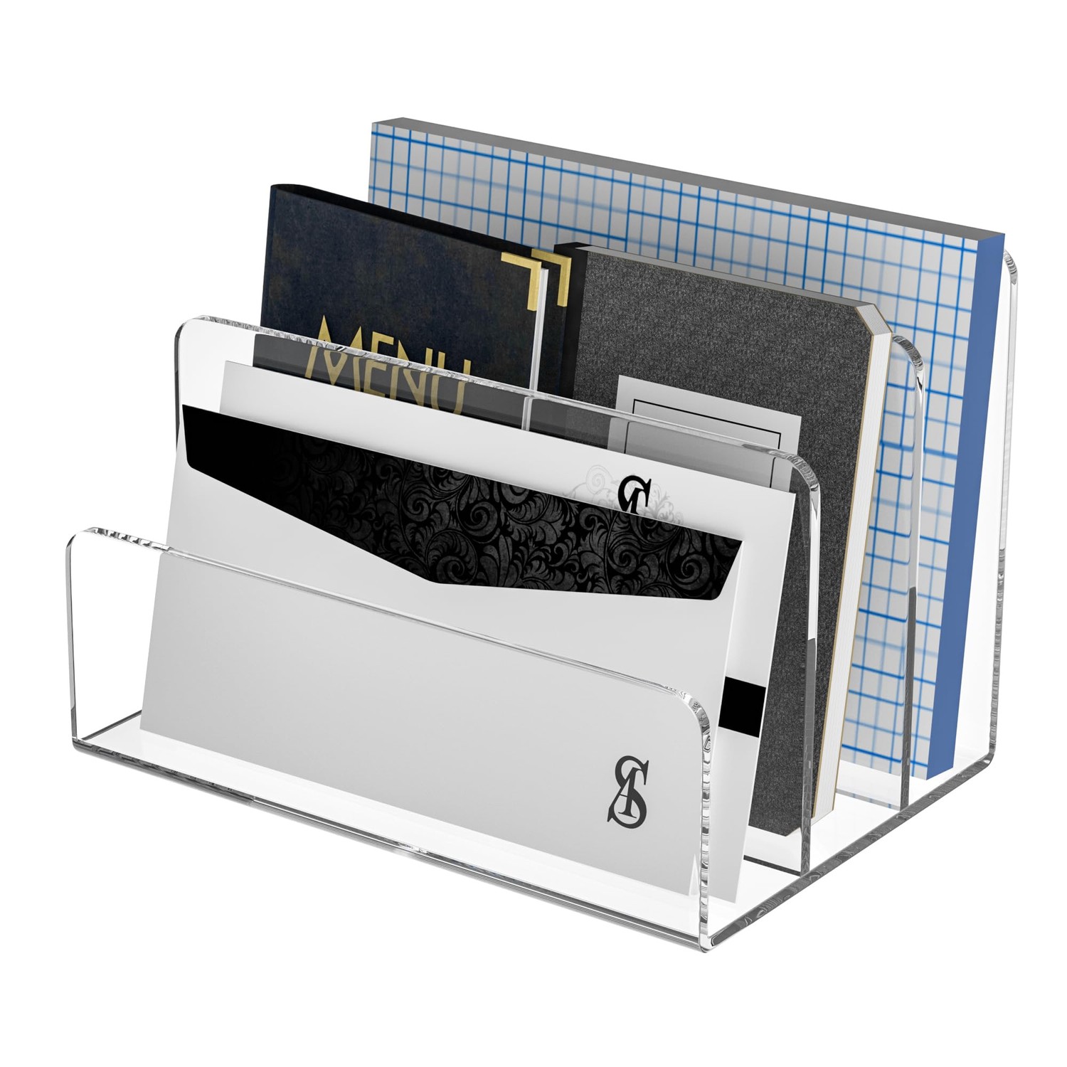 Sezanrpt Acrylic File Holder 3 Compartment, Clear Desk File Organizer ...
