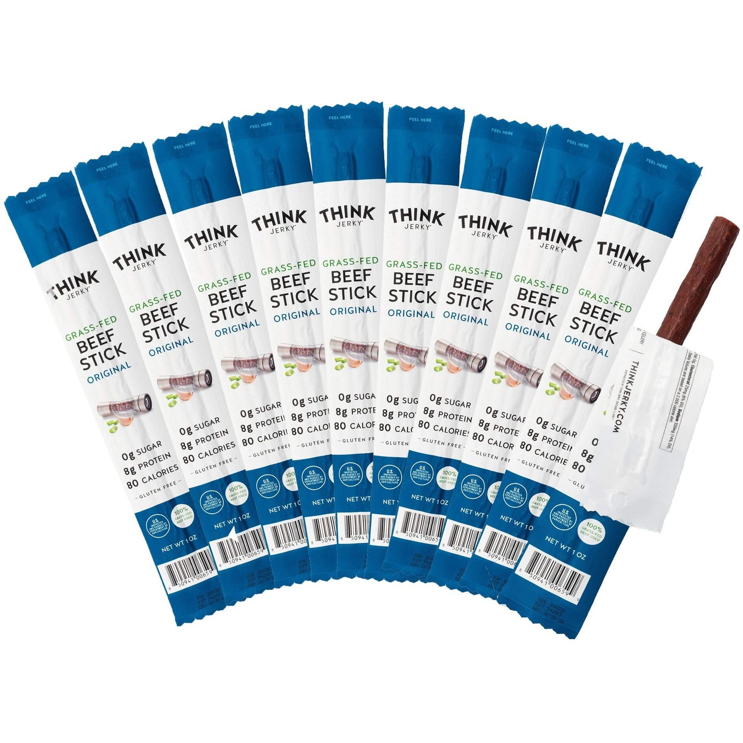 Think Jerky, Original Grass-Fed Beef Sticks (1.0 Ounce Sticks, Pack of ...