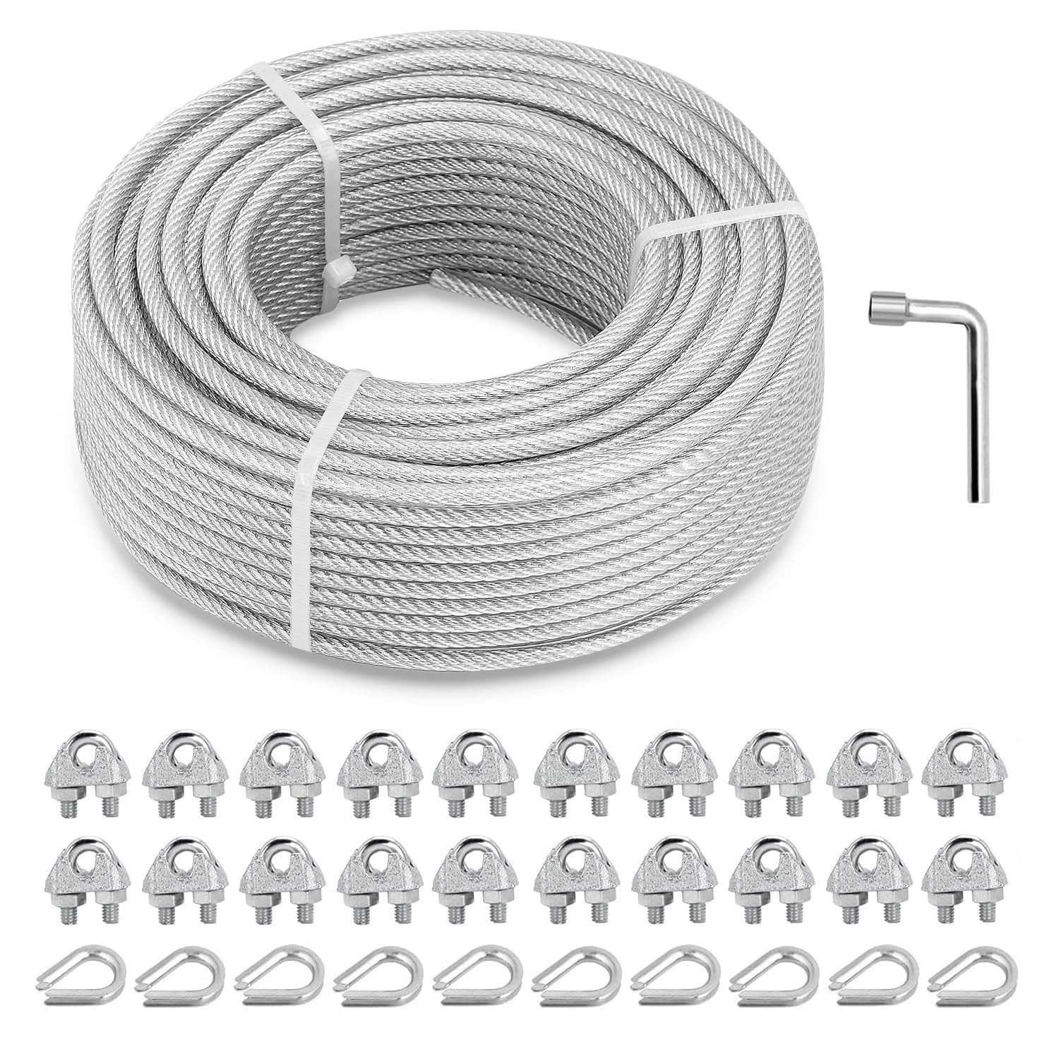 hannger 3/16" Wire Rope Kit, 100Ft PVC Coated Steel Cable Guide Wire ...