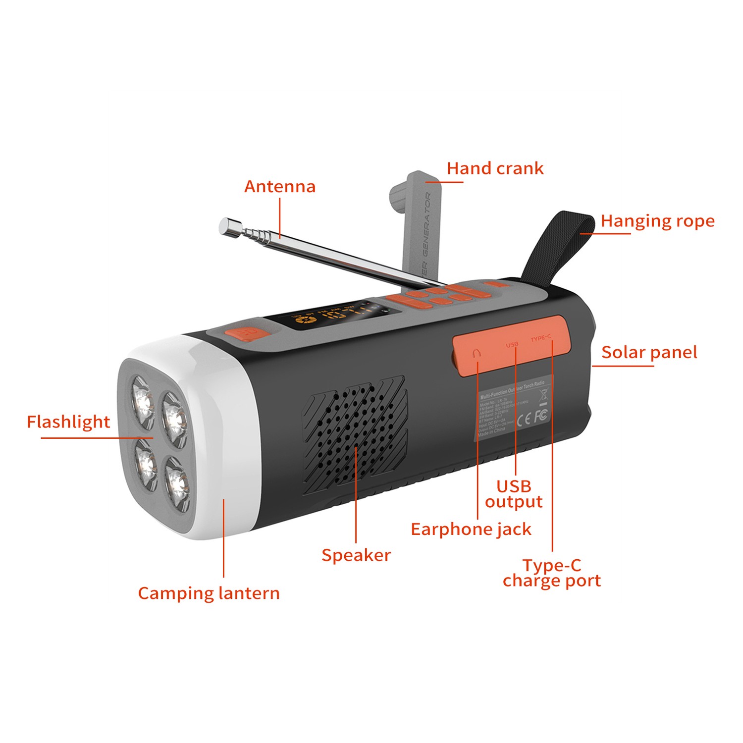 Emergency Radio, 4500mAh Portable Hand Crank Solar Powered AM FM SW ...