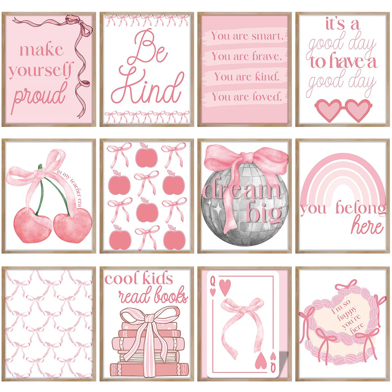 Humyoun Set of 12 Coquette Pink Bow Motivational Growth Mindset Posters ...