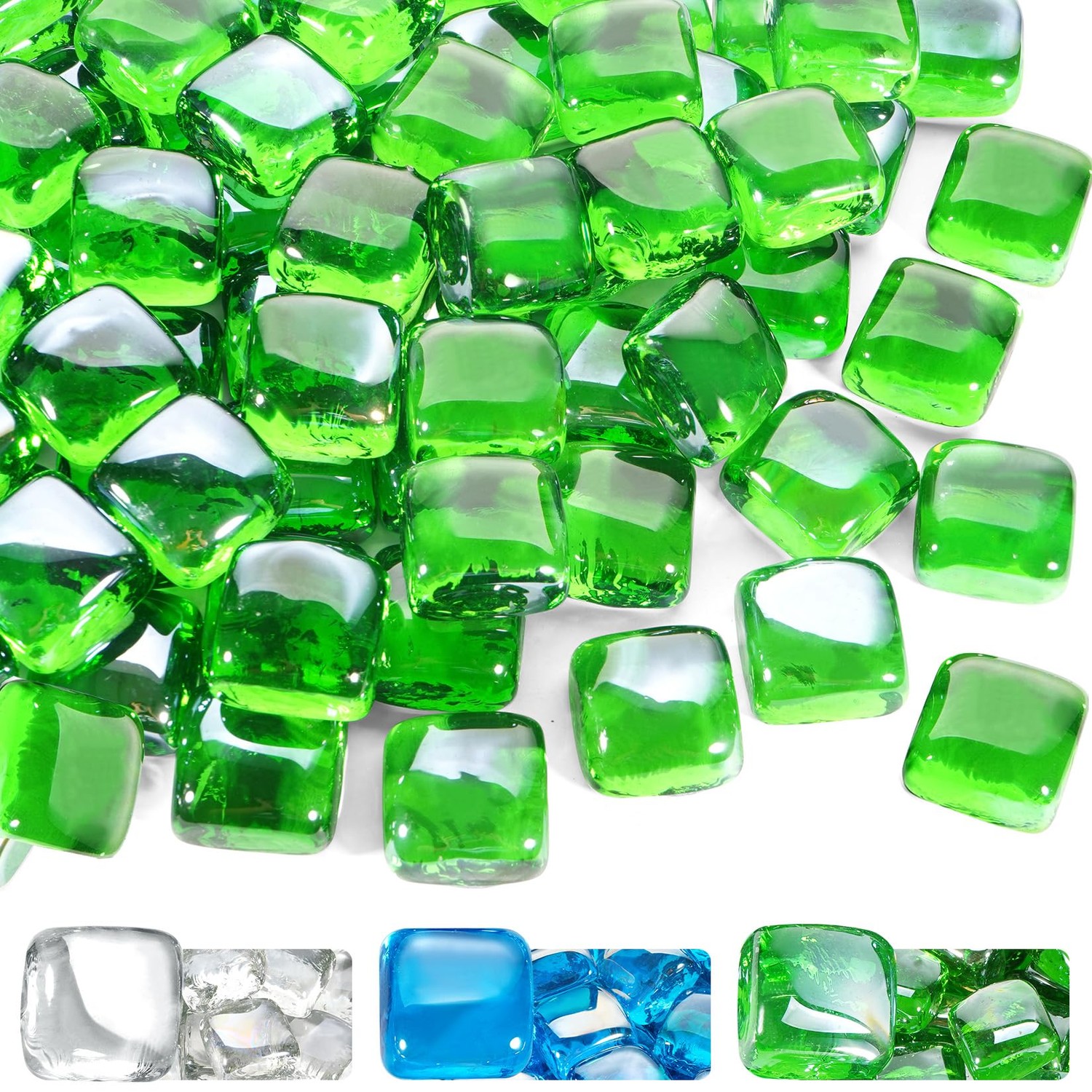 GasSaf Green Fire Glass Cubes for Outdoor Fire Pit, Fireplace, Replaces ...