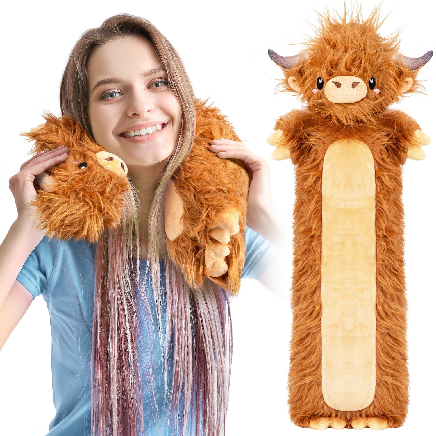 Brown Highland Cow Microwavable Stuffed Animals Neck Wrap - 2 Lbs ...