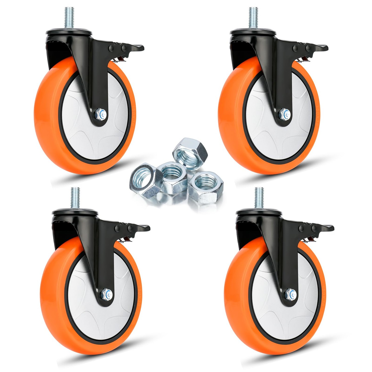 6 inch Threaded Stem Casters Set of 4 Heavy Duty 2000Lbs 1/2"-13 x 1 ...