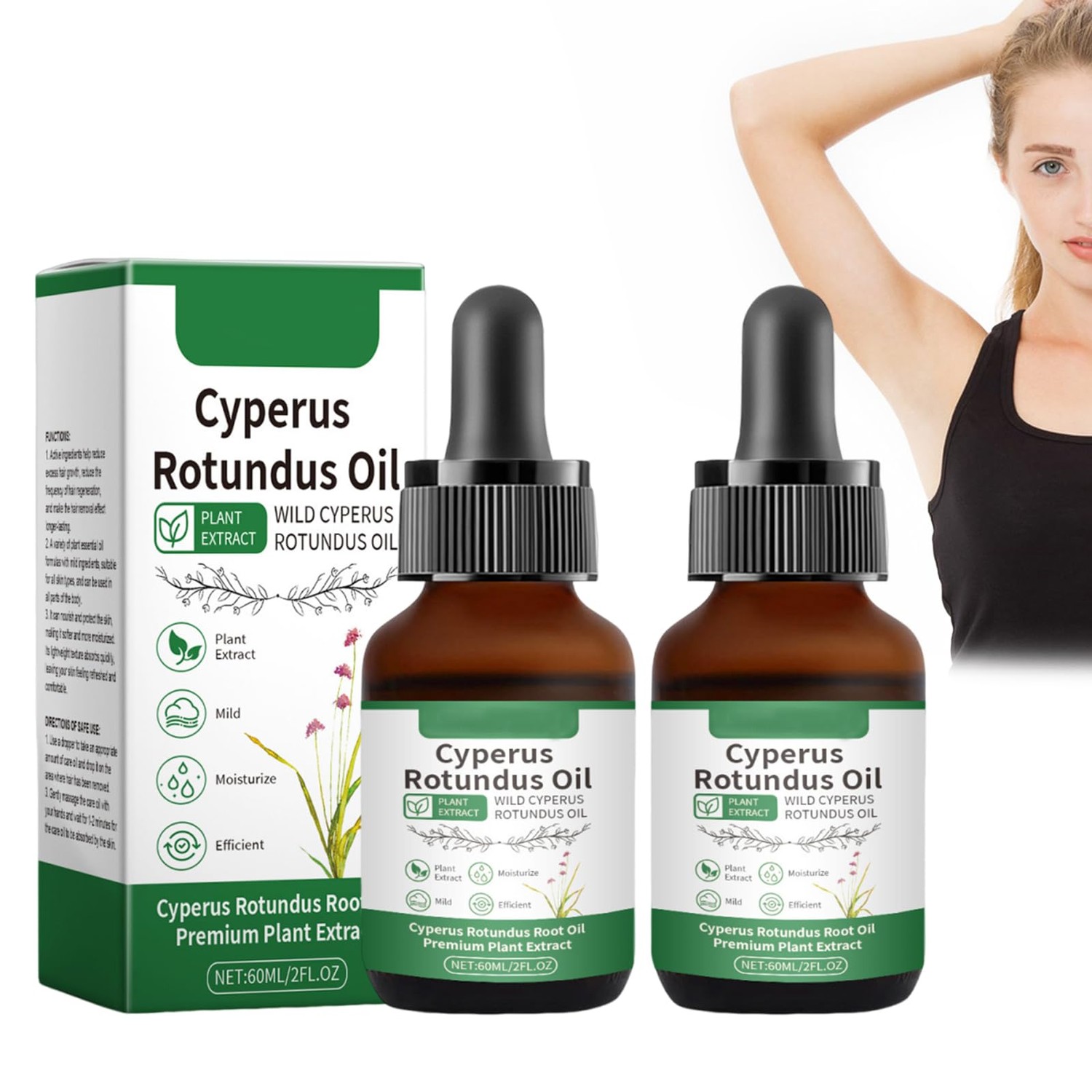 Pack of 2 Natural Cyperus Rotundus Oil for Hair Removal, 60 ml Cyperus ...