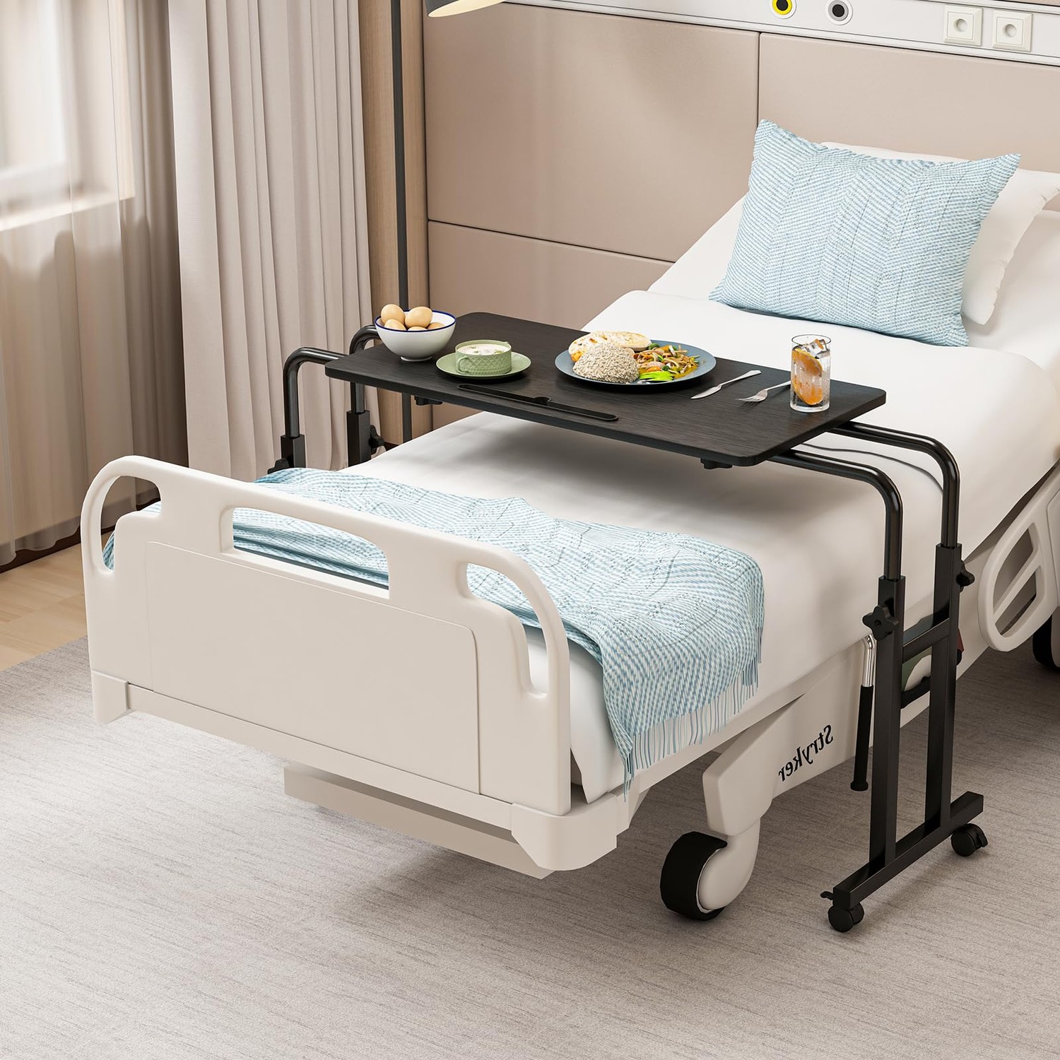 Furist Recliner Table, Overbed Table with Wheels, Adjustable Height and ...