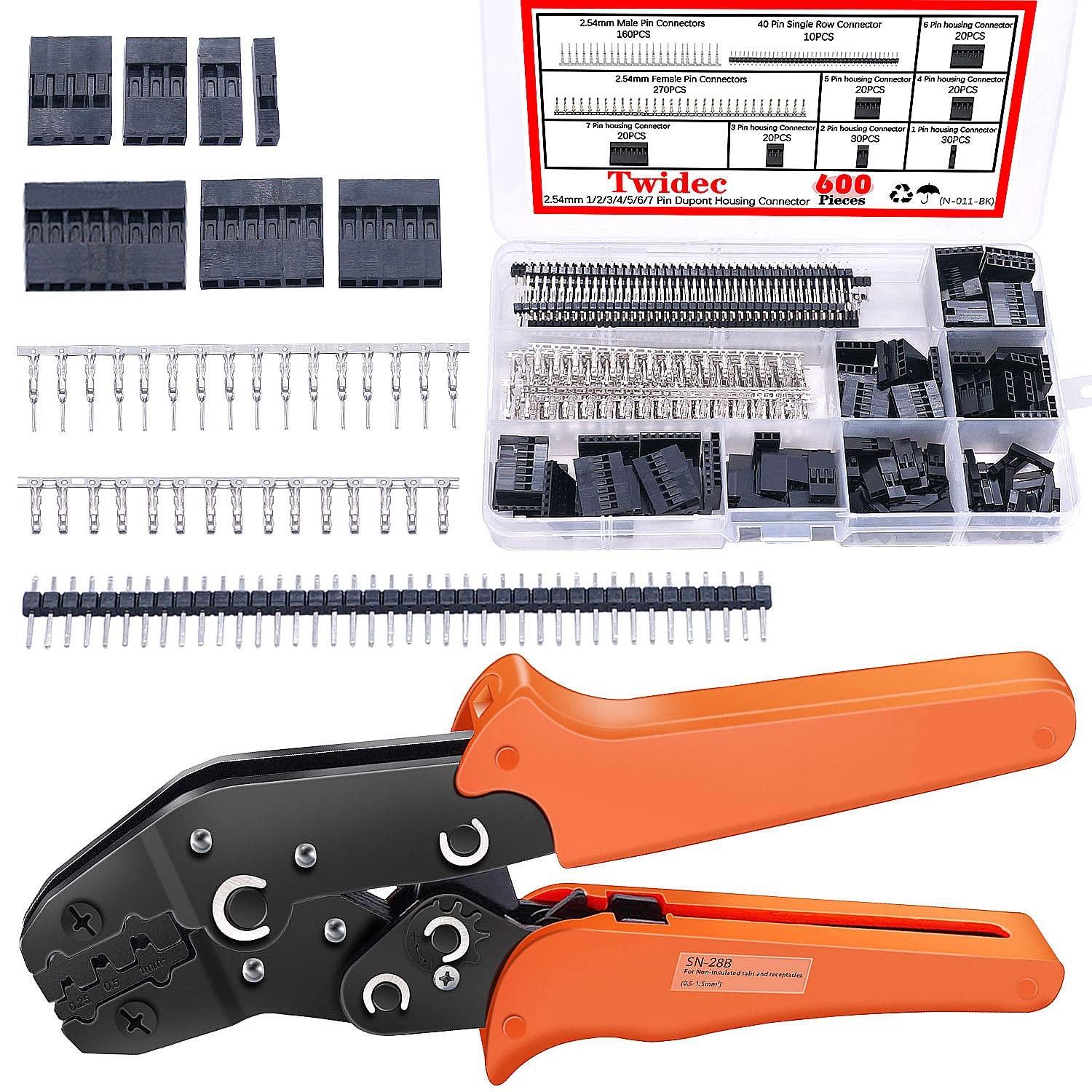 Twidec/600PCS 2.54mm dupont connector kit 1/2/3/4/5/6/7 Pin Housing ...